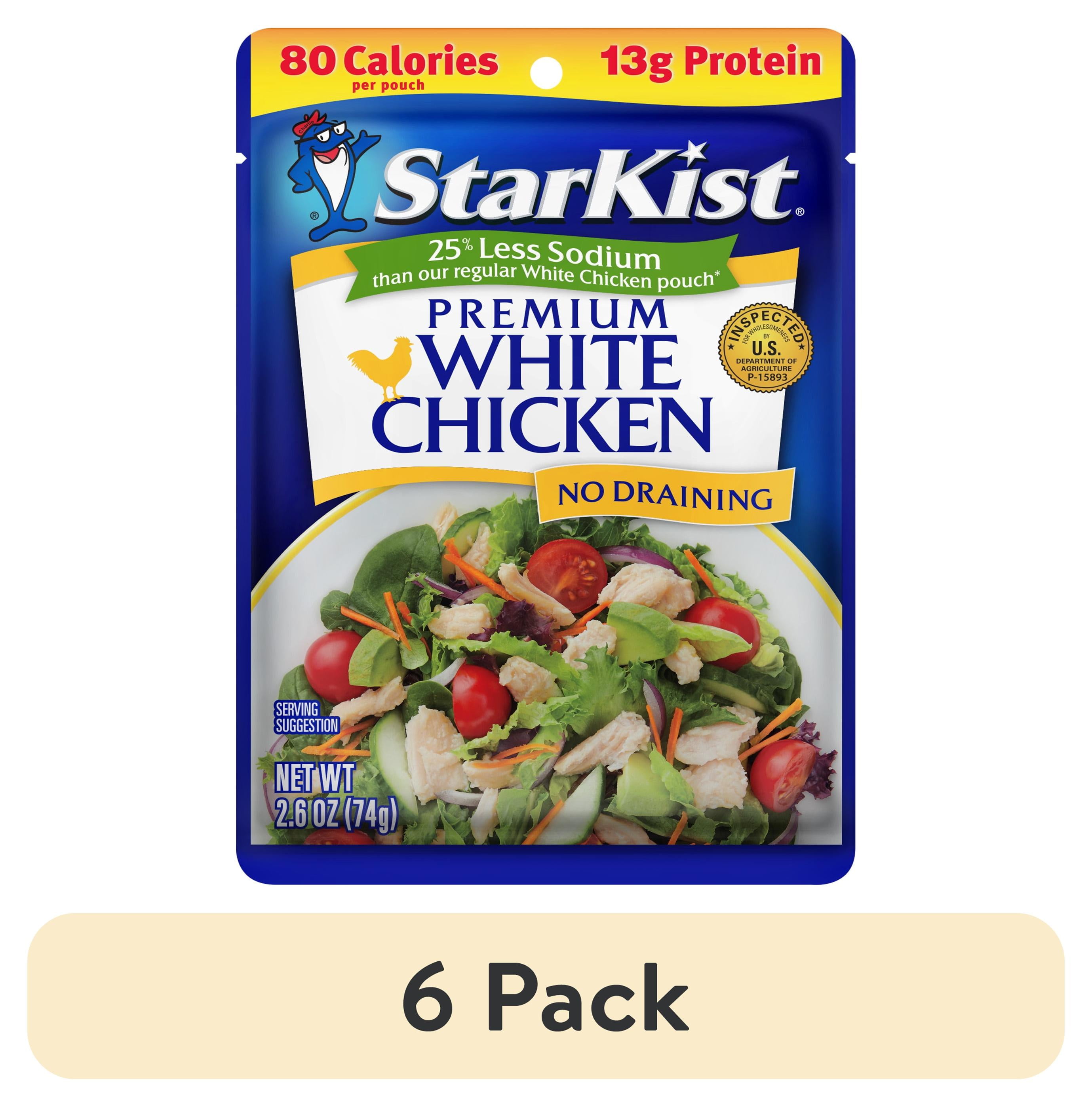 (6 pack) StarKist Premium White Chicken, 25% Less Sodium, 2.6 oz. Pouch ...
