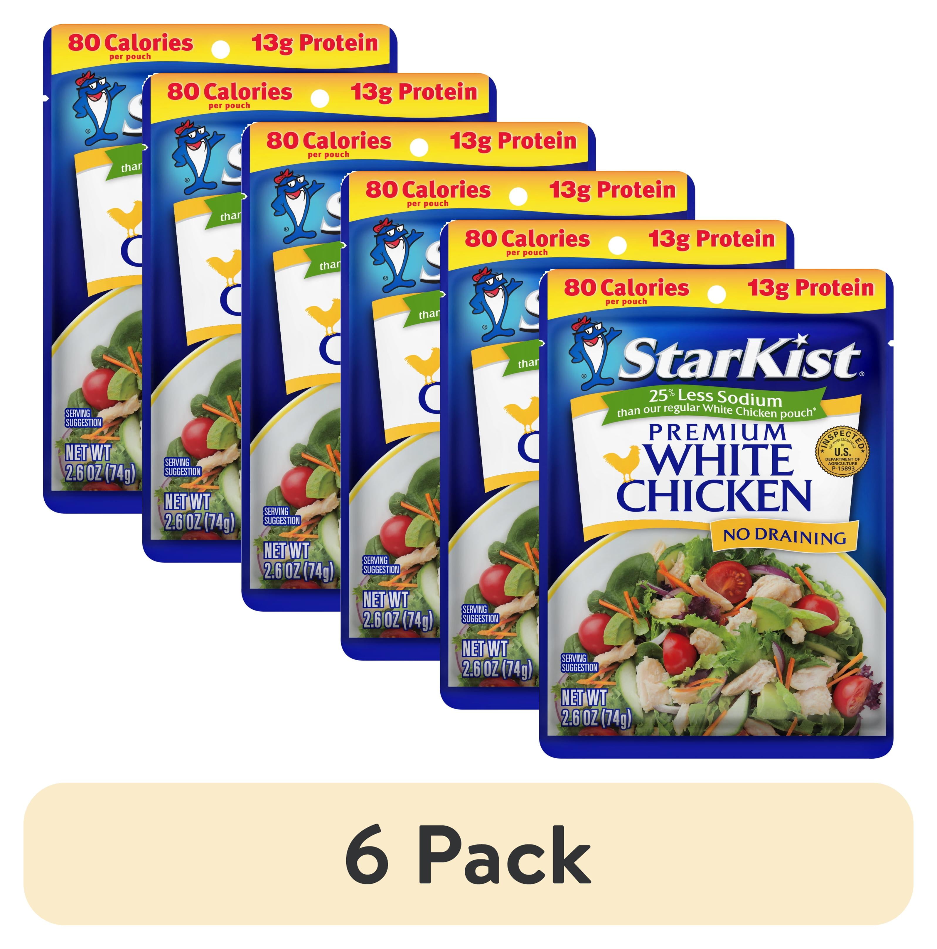 (6 pack) StarKist Premium White Chicken, 25% Less Sodium, 2.6 oz. Pouch ...