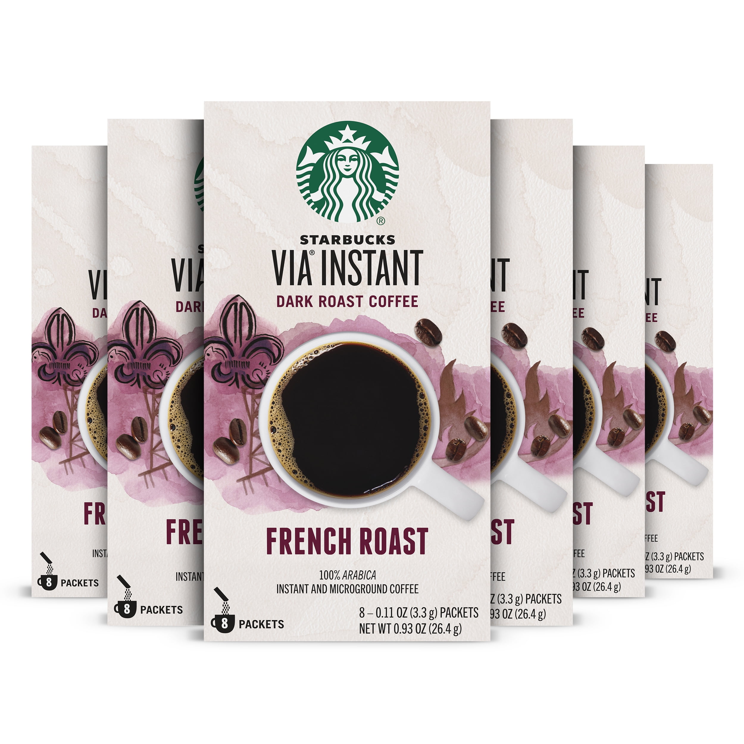 (6 pack) Starbucks VIA French Roast, Dark Roast Instant Coffee Packets ...