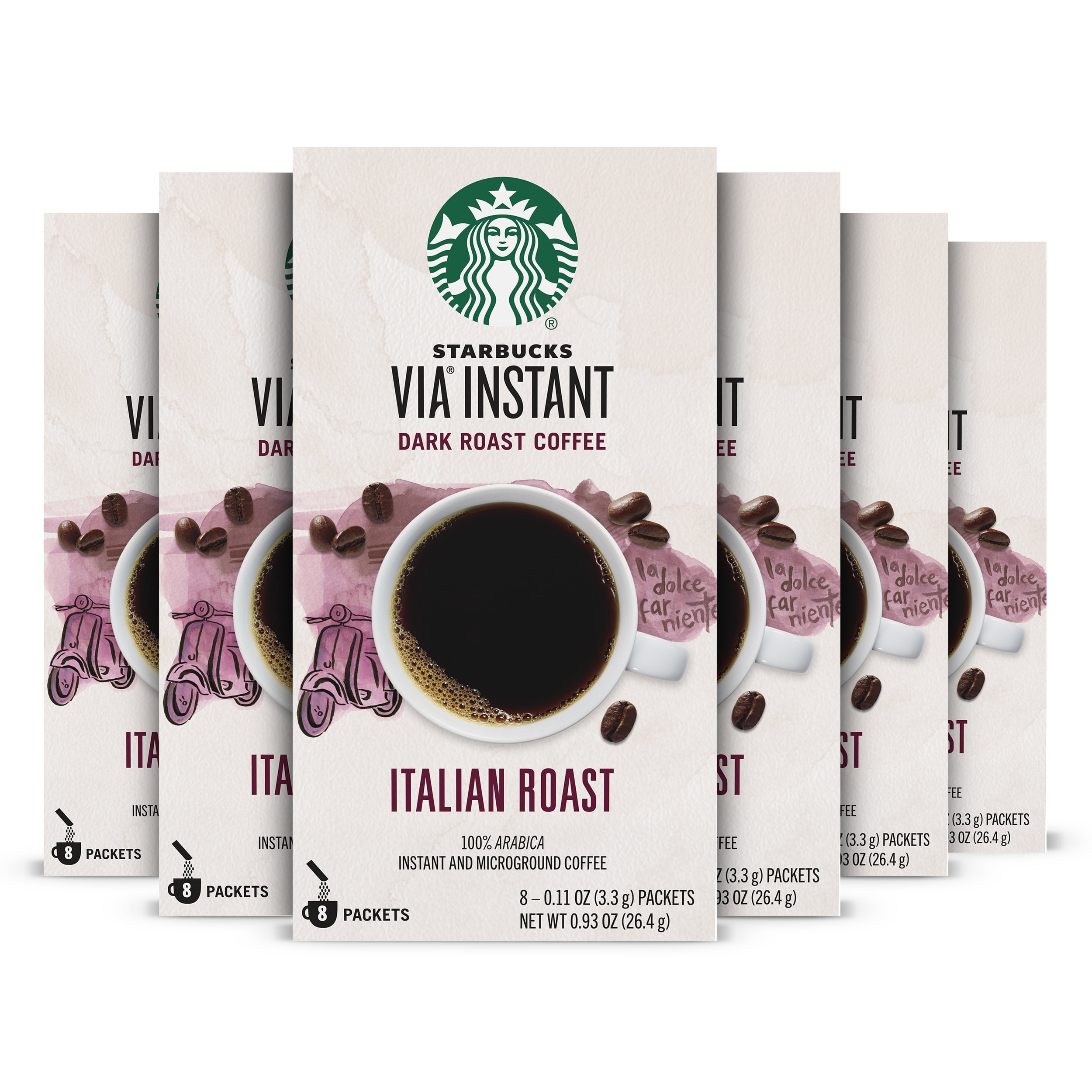 (6 pack) Starbucks VIA Italian Roast, Dark Roast Instant Coffee Packets ...