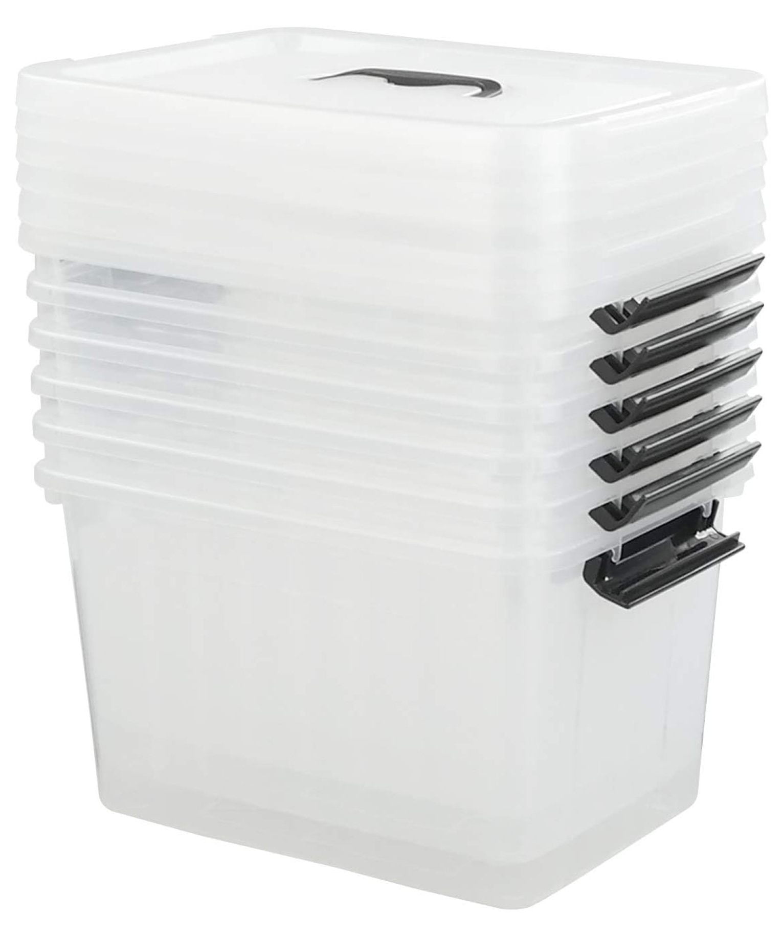6-pack Storage Boxes with Lids and Handles, Clear Plastic Box Bin, 10 ...