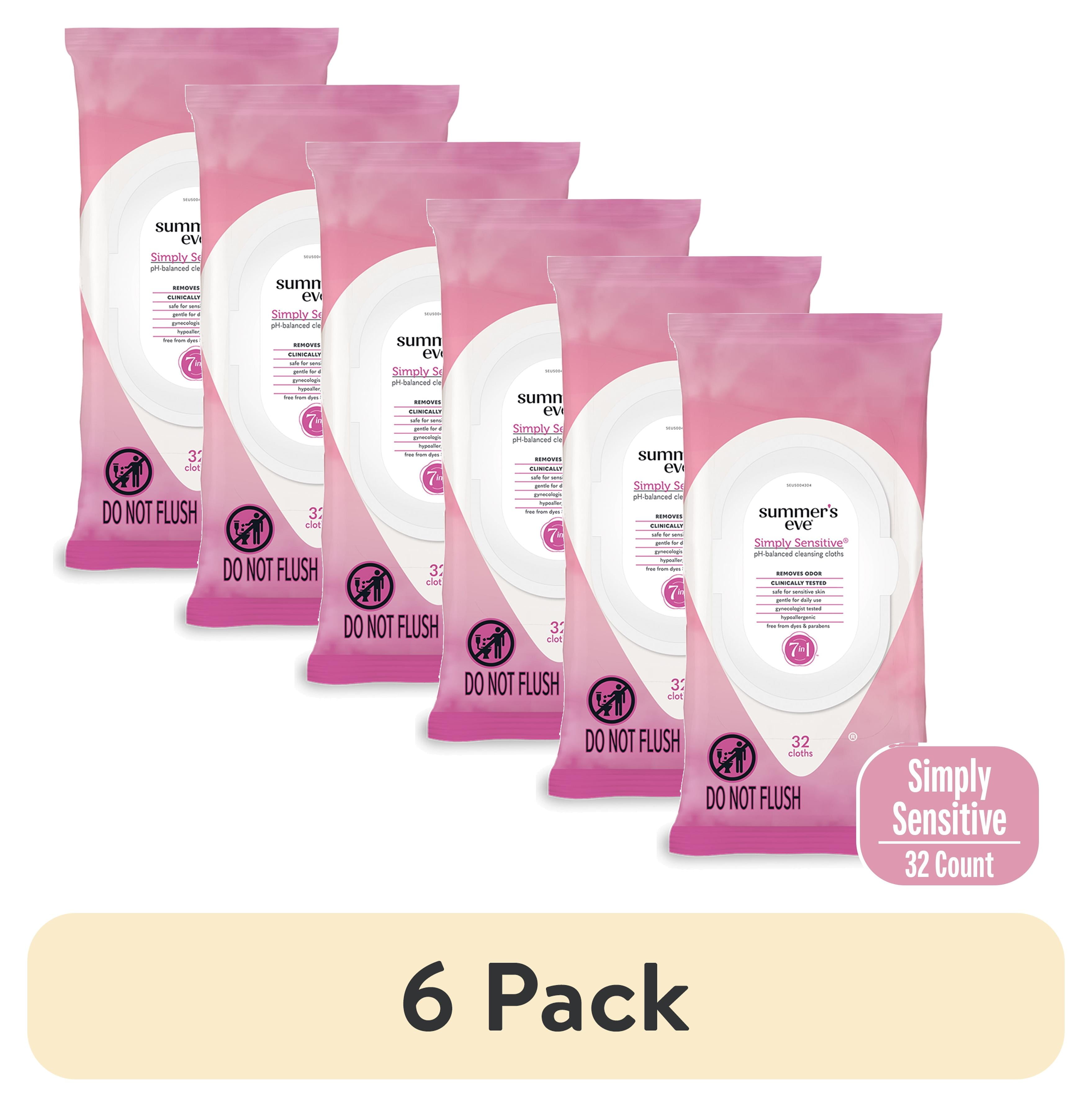(6 pack) Summer’s Eve Simply Sensitive Gentle Daily Feminine Wipes, 32 ...