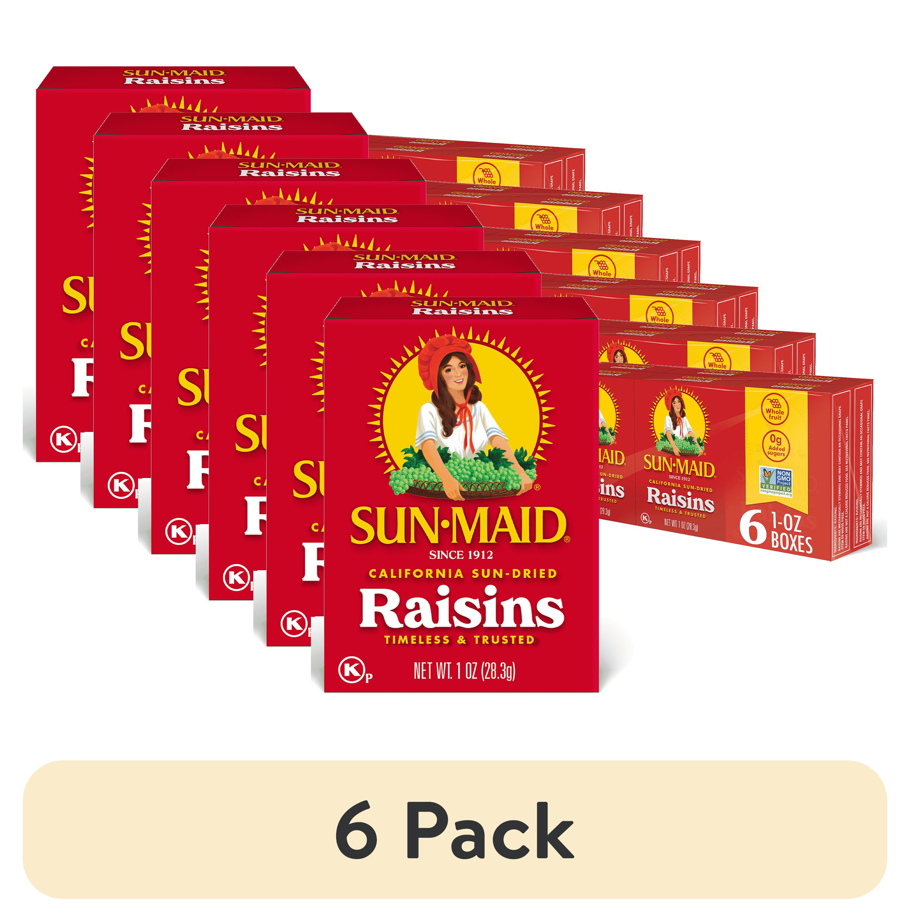 (6 pack) Sun-Maid California Sun-Dried Raisins, Dried Fruit Lunch Box ...