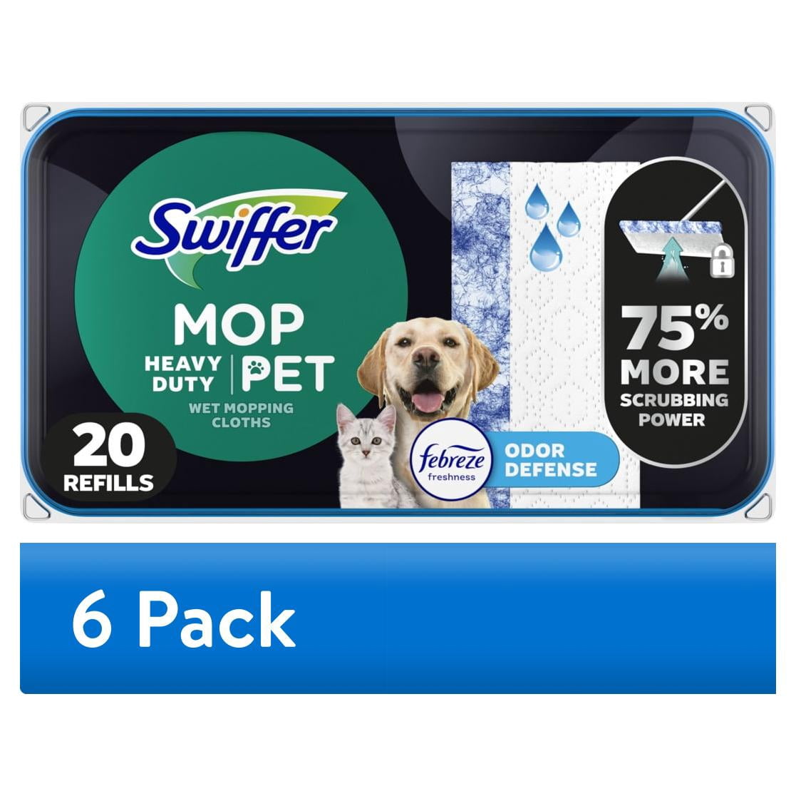 (6 pack) Swiffer Mop & Go Heavy Duty Pet Wet Refills, Odor Defense, 20 ...
