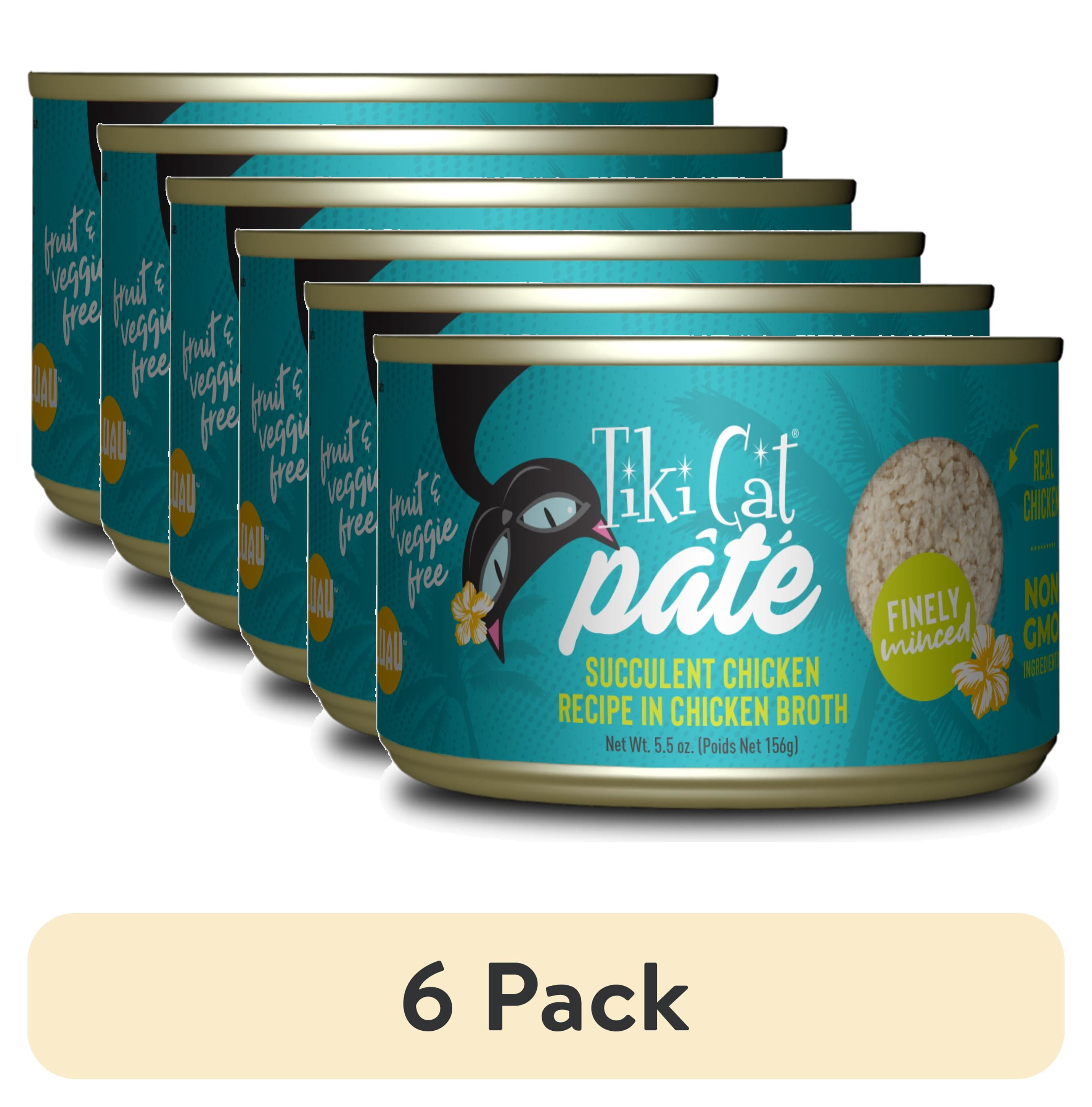 (6 pack) Tiki Cat Luau Pate Wet Cat Food, Chicken, 5.5 oz. Can ...