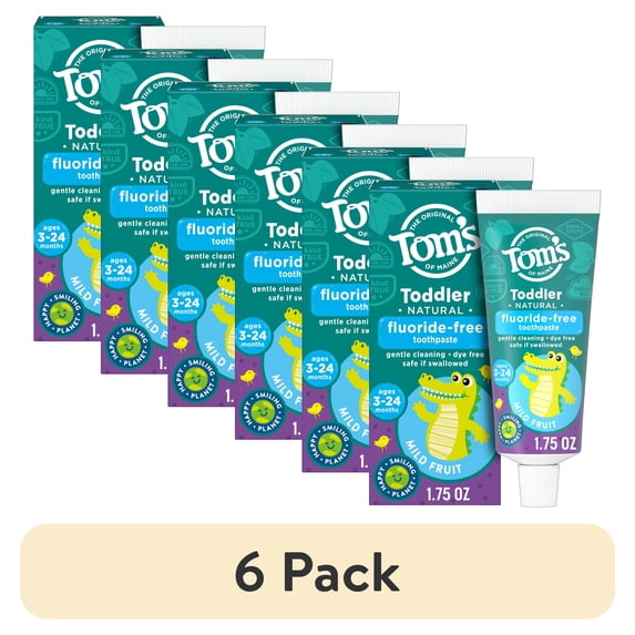 (6 pack) Tom’s of Maine Fluoride Free Toddler Training Toothpaste, Mild ...