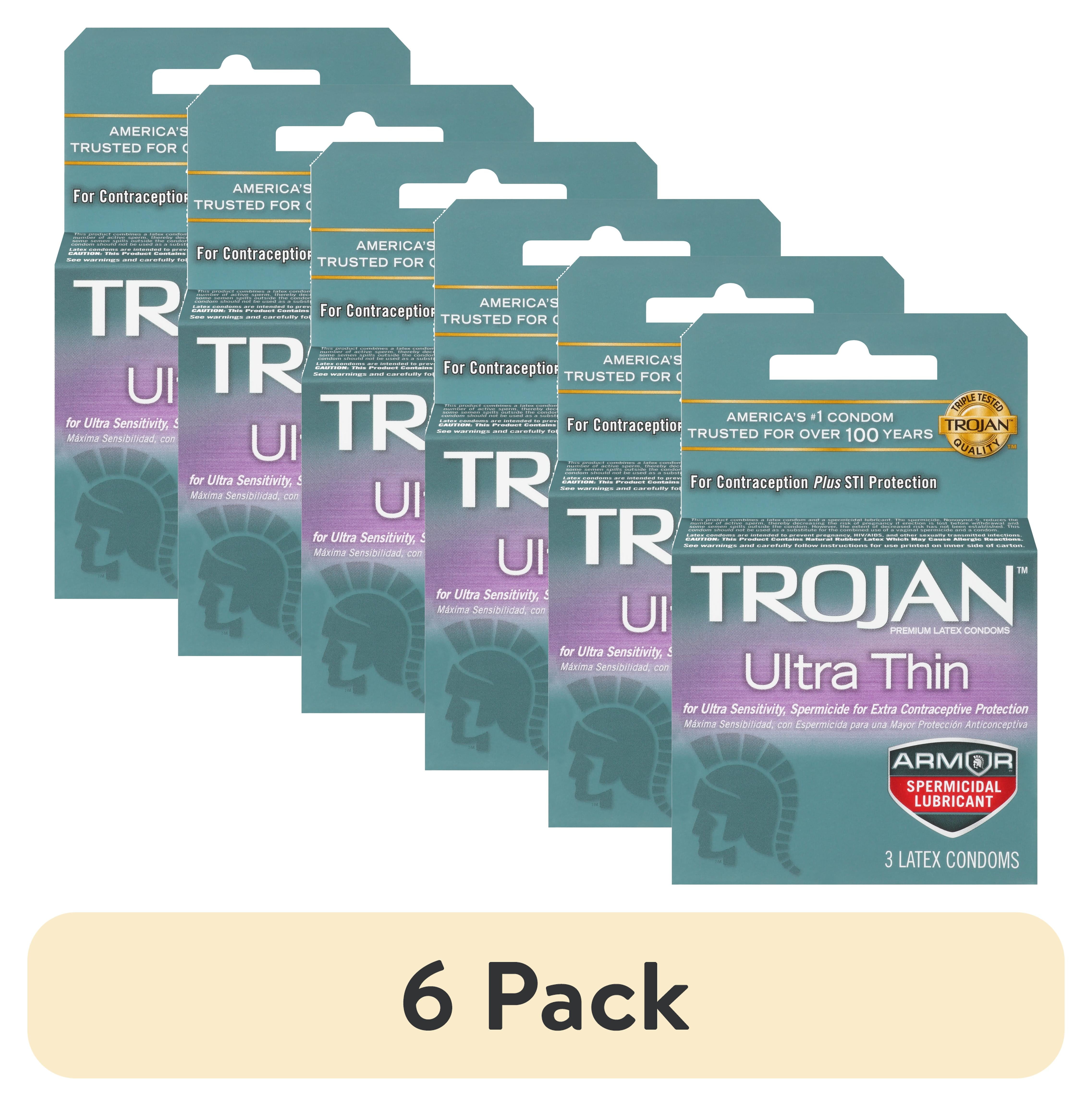 (6 pack) Trojan Condom Sensitivity Ultra Thin Spermicidal, 3 Count ...