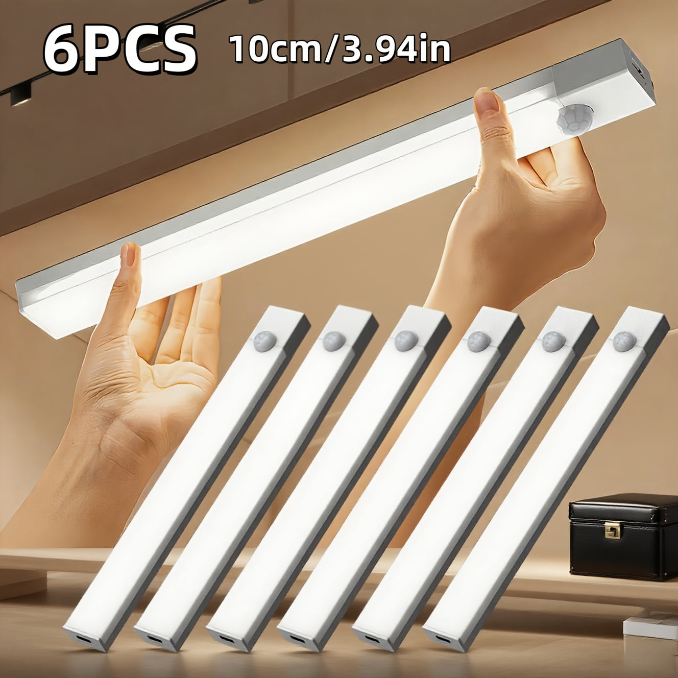 6-pack USB rechargeable motion sensor lights, 3 sizes, magnetic mount ...