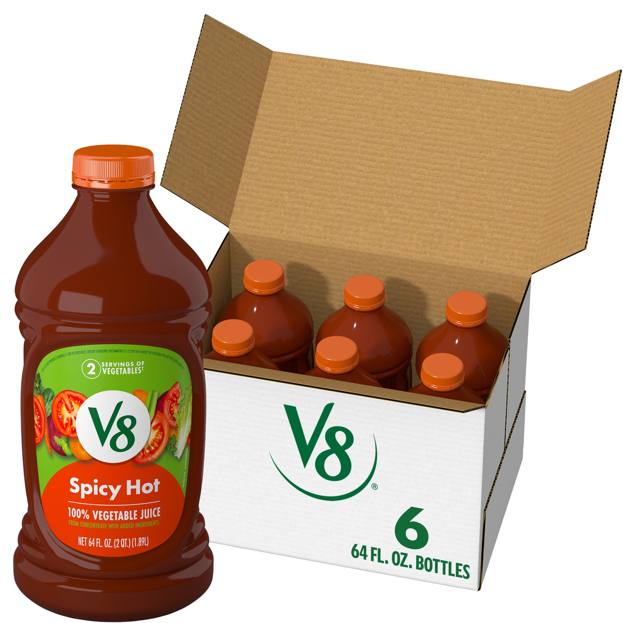 (6 pack) V8 Spicy Hot 100% Vegetable Juice, 64 fl oz Bottle - Walmart.com