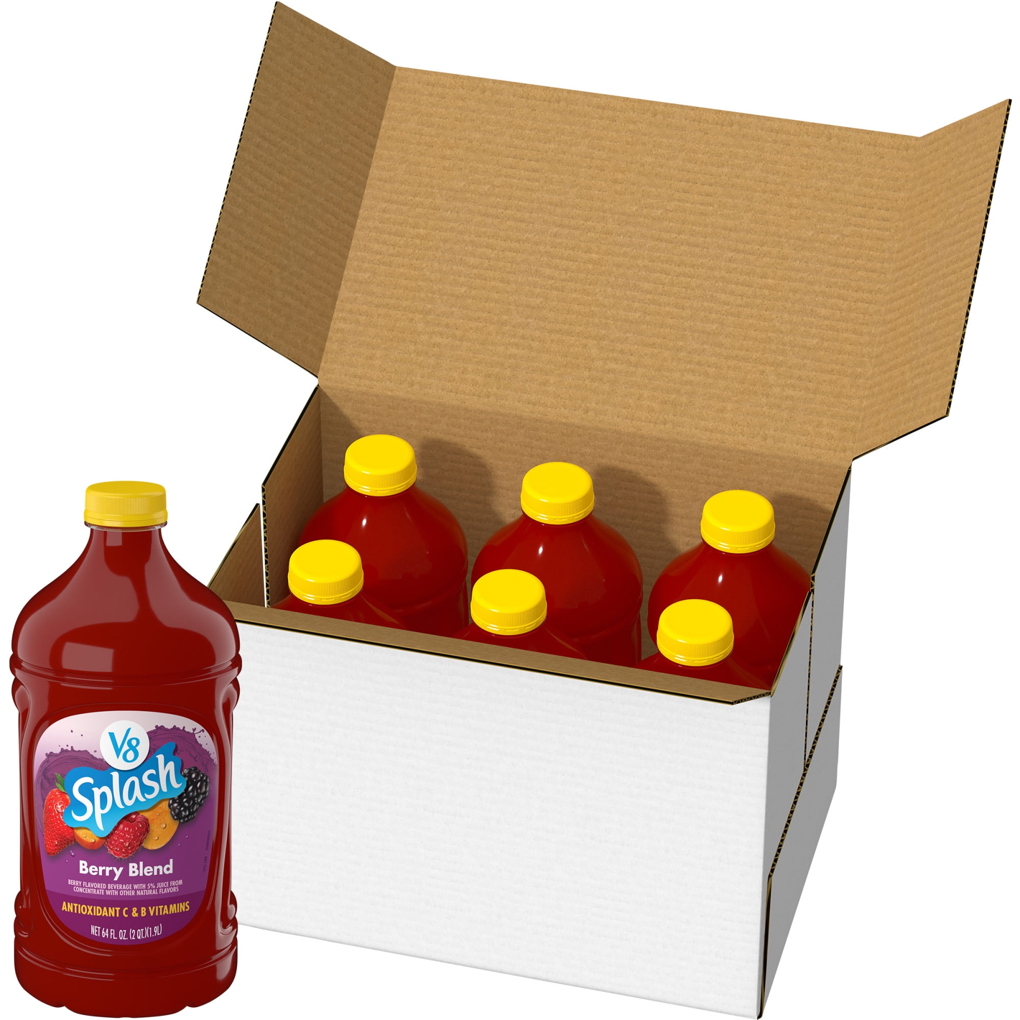 (6 pack) V8 Splash Berry Blend Flavored Beverage, 64 fl oz Bottle (6 ...