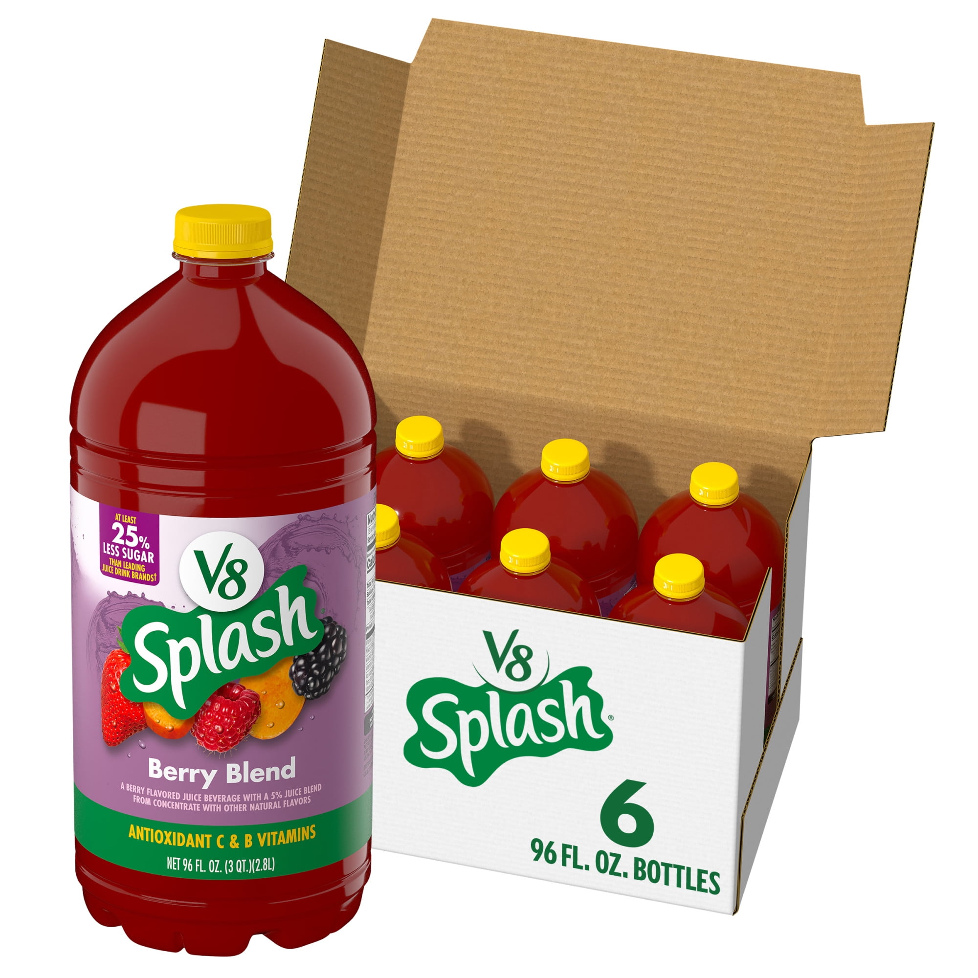 (6 pack) V8 Splash Berry Blend Flavored Juice Beverage, 96 fl oz Bottle ...