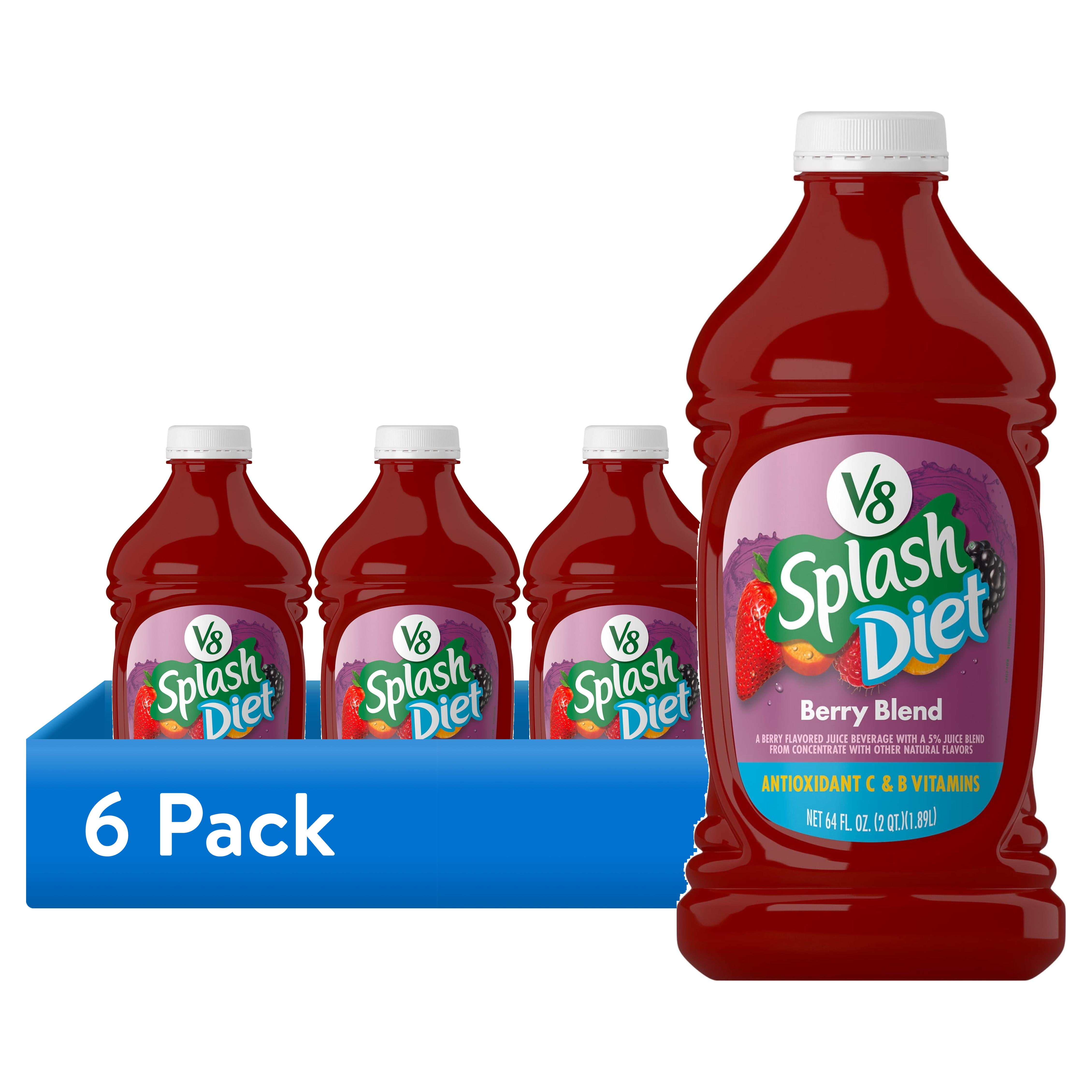 (6 pack) V8 Splash Diet Berry Blend Flavored Juice Beverage, 64 fl oz ...