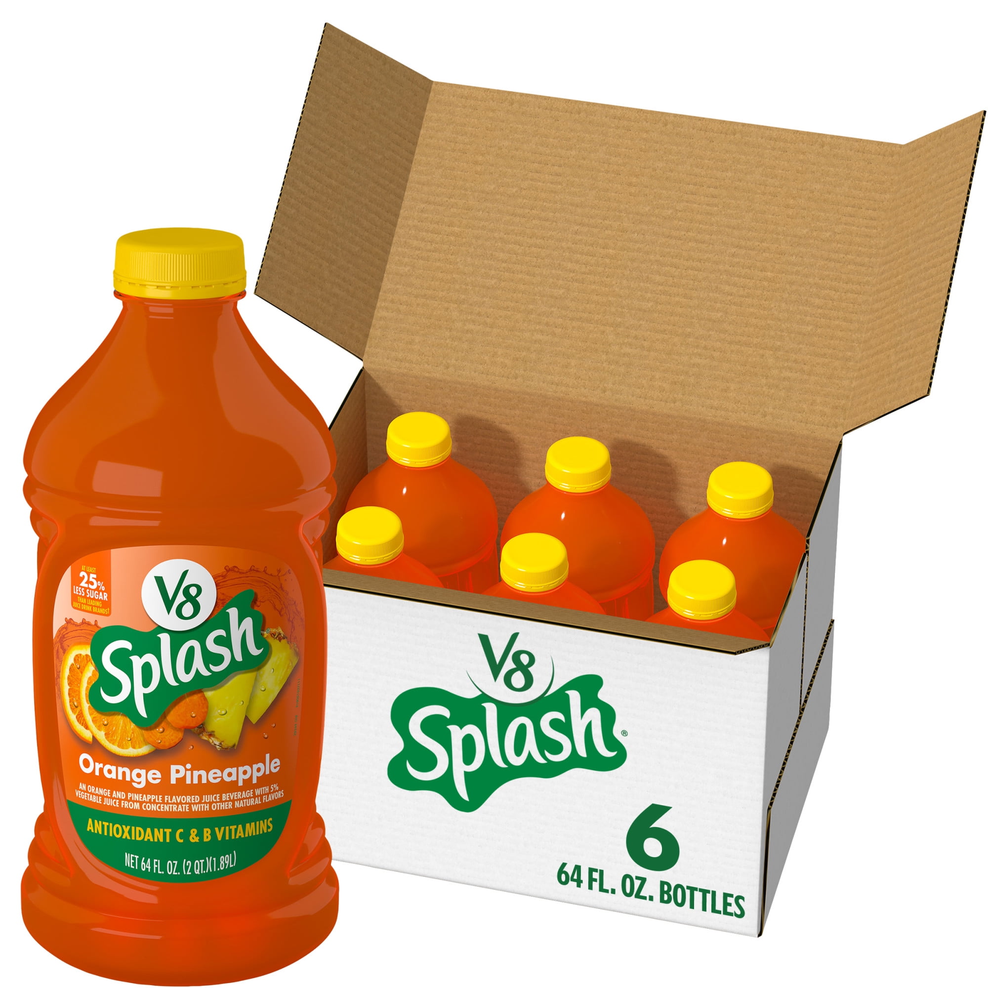 (6 pack) V8 Splash Orange Pineapple Flavored Juice Beverage, 64 fl oz ...