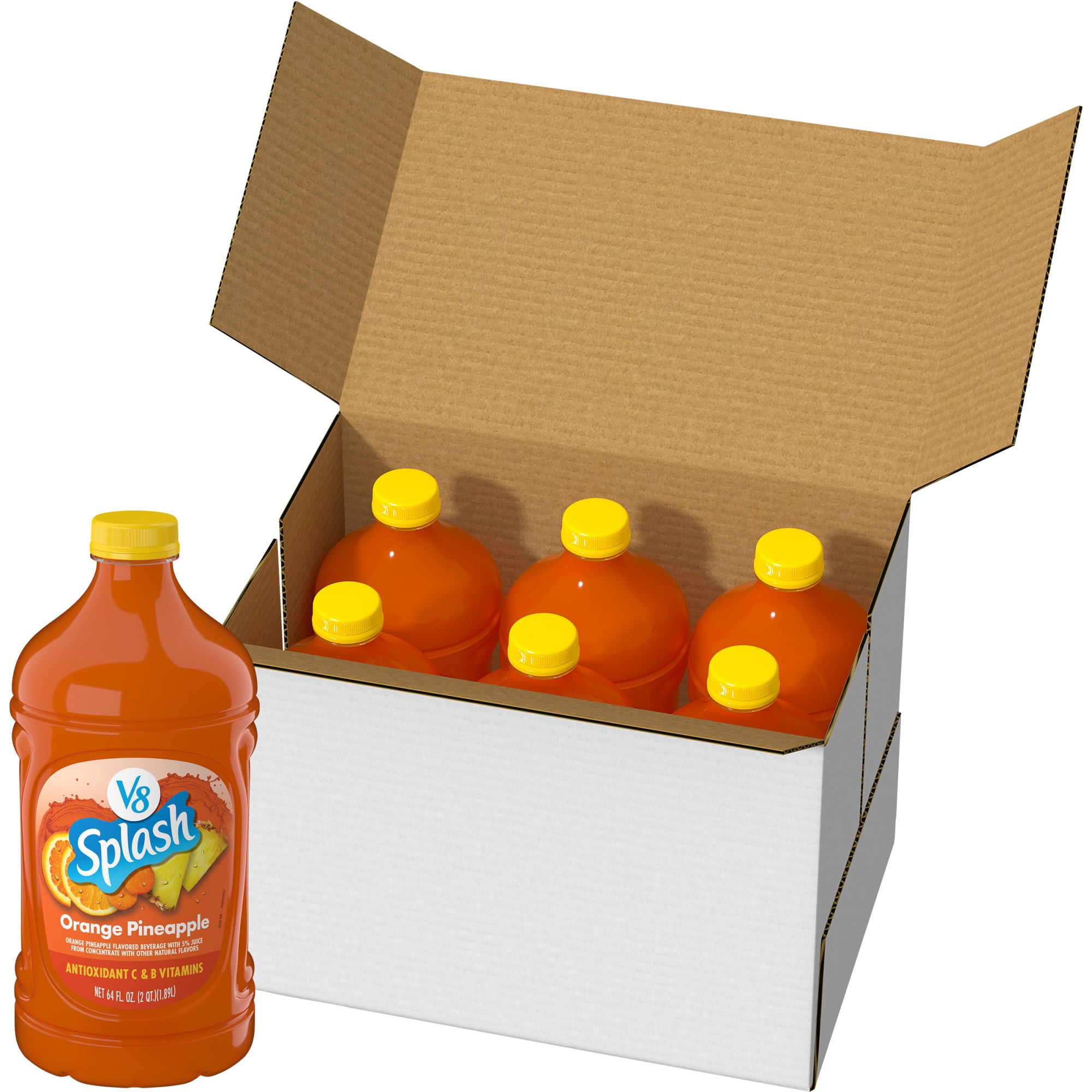(6 pack) V8 Splash Orange Pineapple Flavored Beverage, 64 fl oz Bottle ...