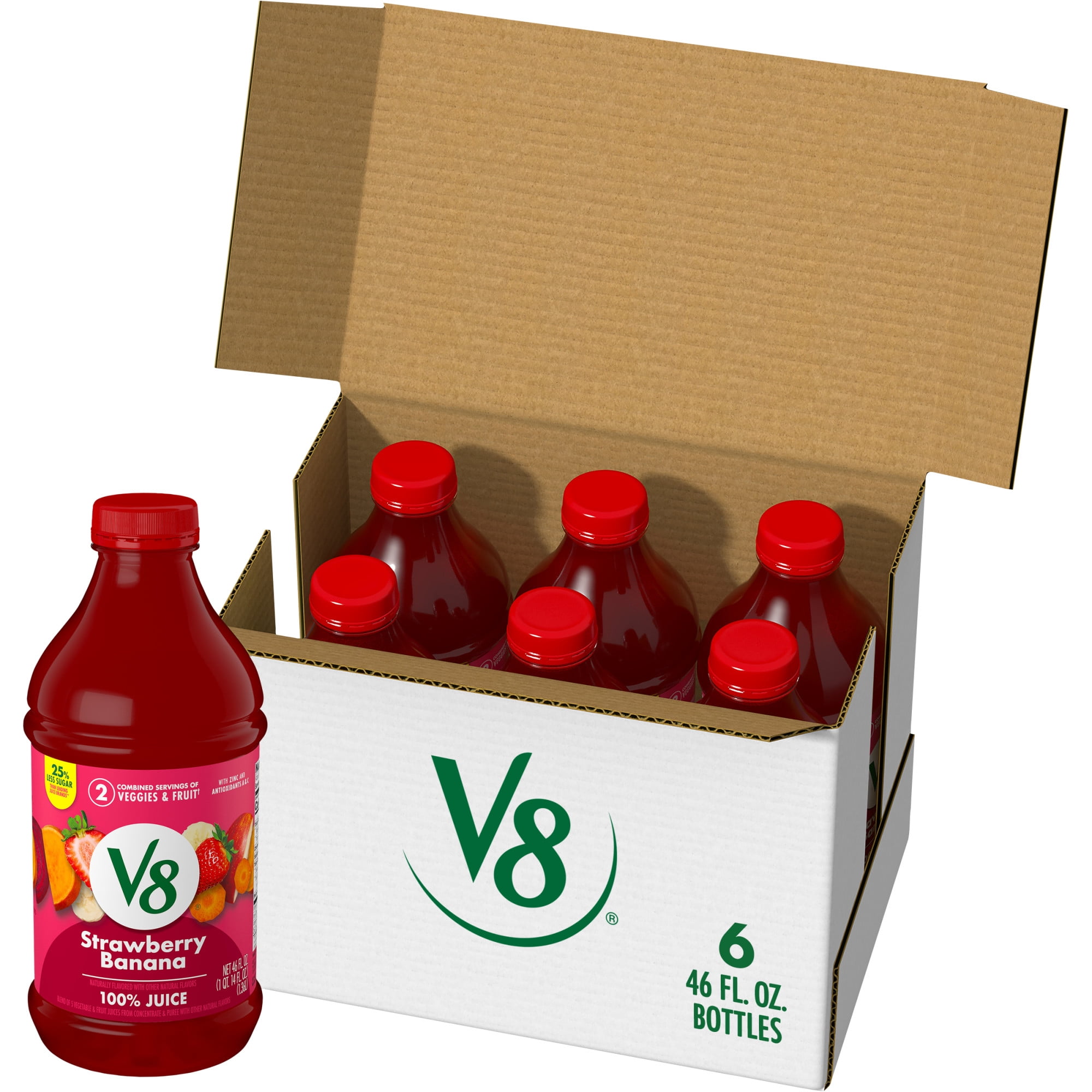 (6 pack) V8 Strawberry Banana 100% Fruit and Vegetable Juice, 46 fl oz ...