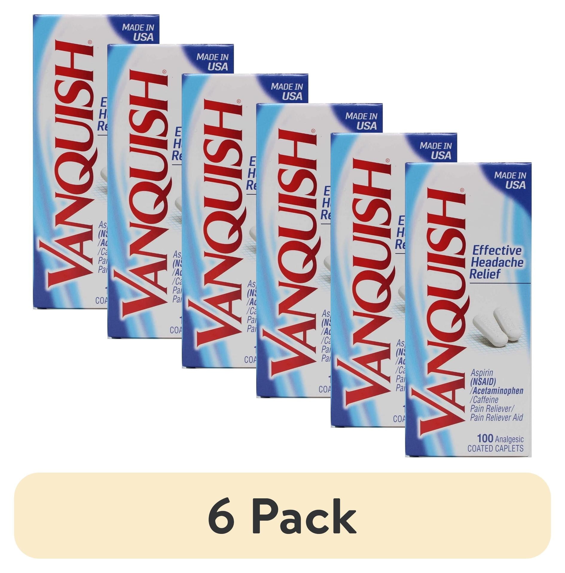 (6 pack) Vanquish Effective Headache Relief – Aspirin (NSAID), Acetaminophen, Caffeine, 100 ...
