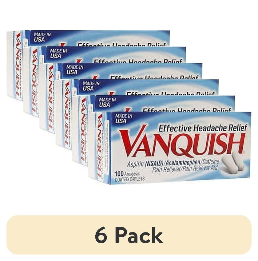 (6 pack) Vanquish Effective Headache Relief – Aspirin (NSAID), Acetaminophen, Caffeine, 100 ...
