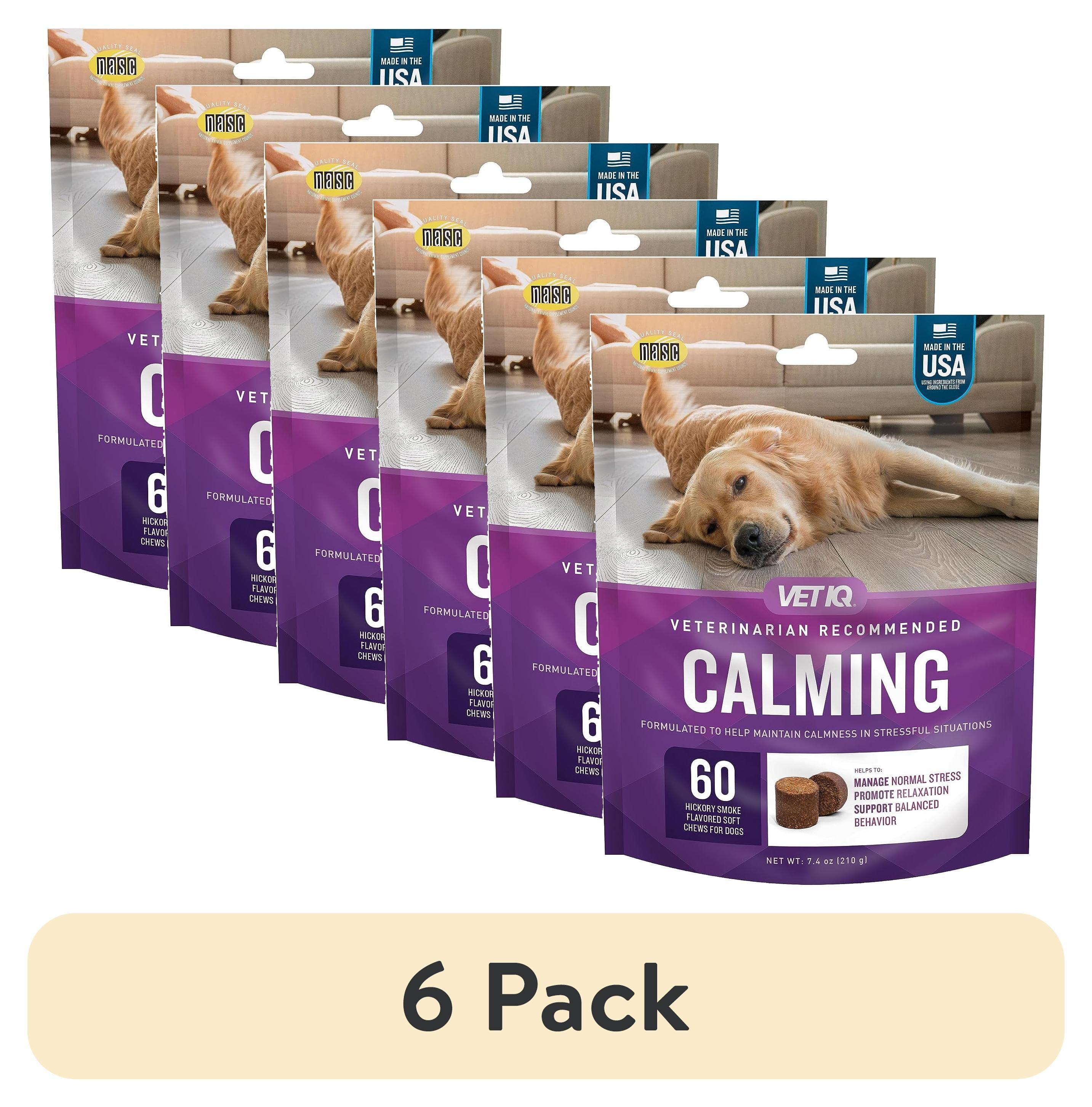 (6 pack) VetIQ Calming Support Supplement Soft Chews for Dogs, Hickory ...