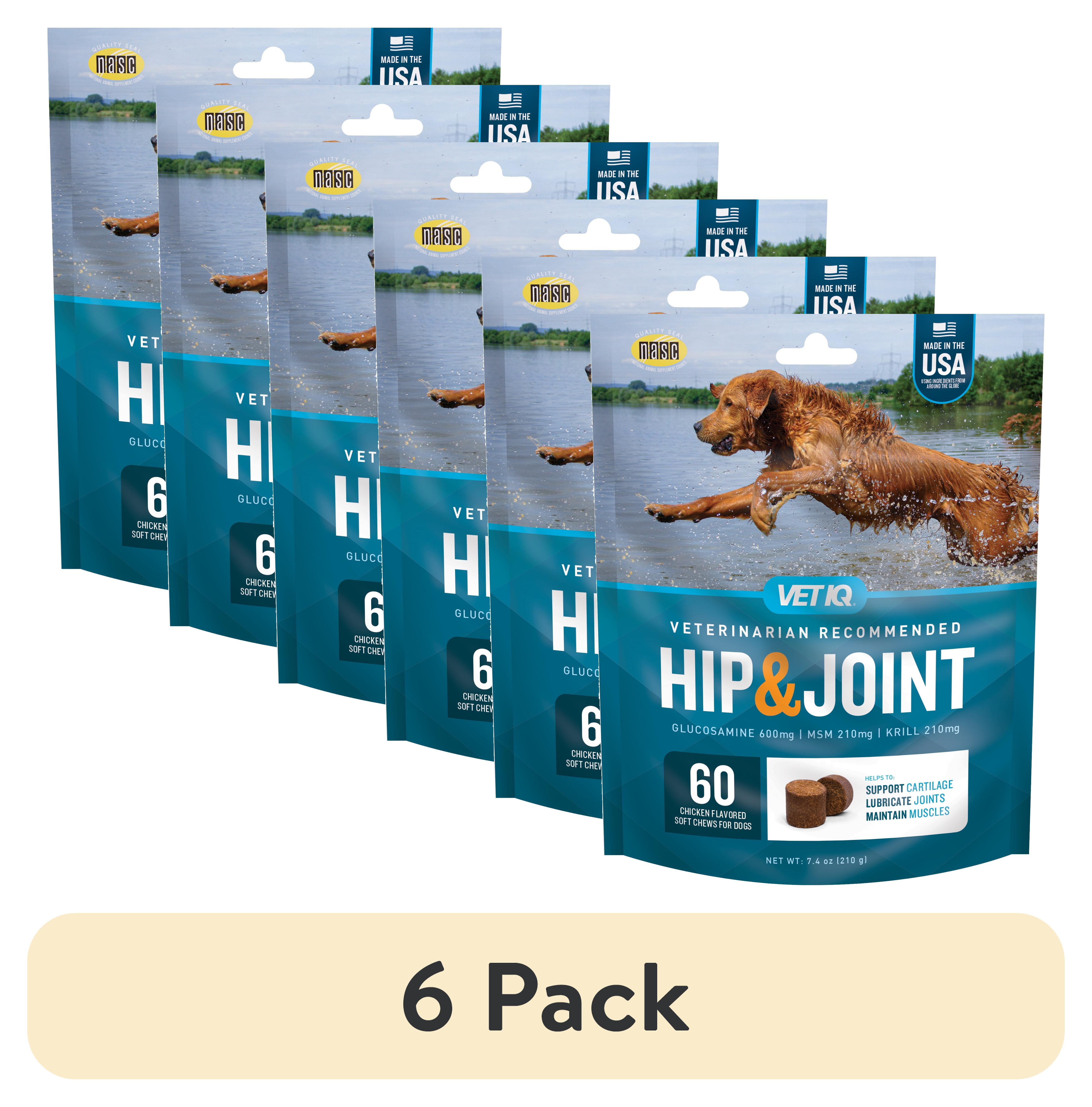 (6 pack) VetIQ Hip & Joint Supplement for Dogs, Chicken Flavored Soft ...