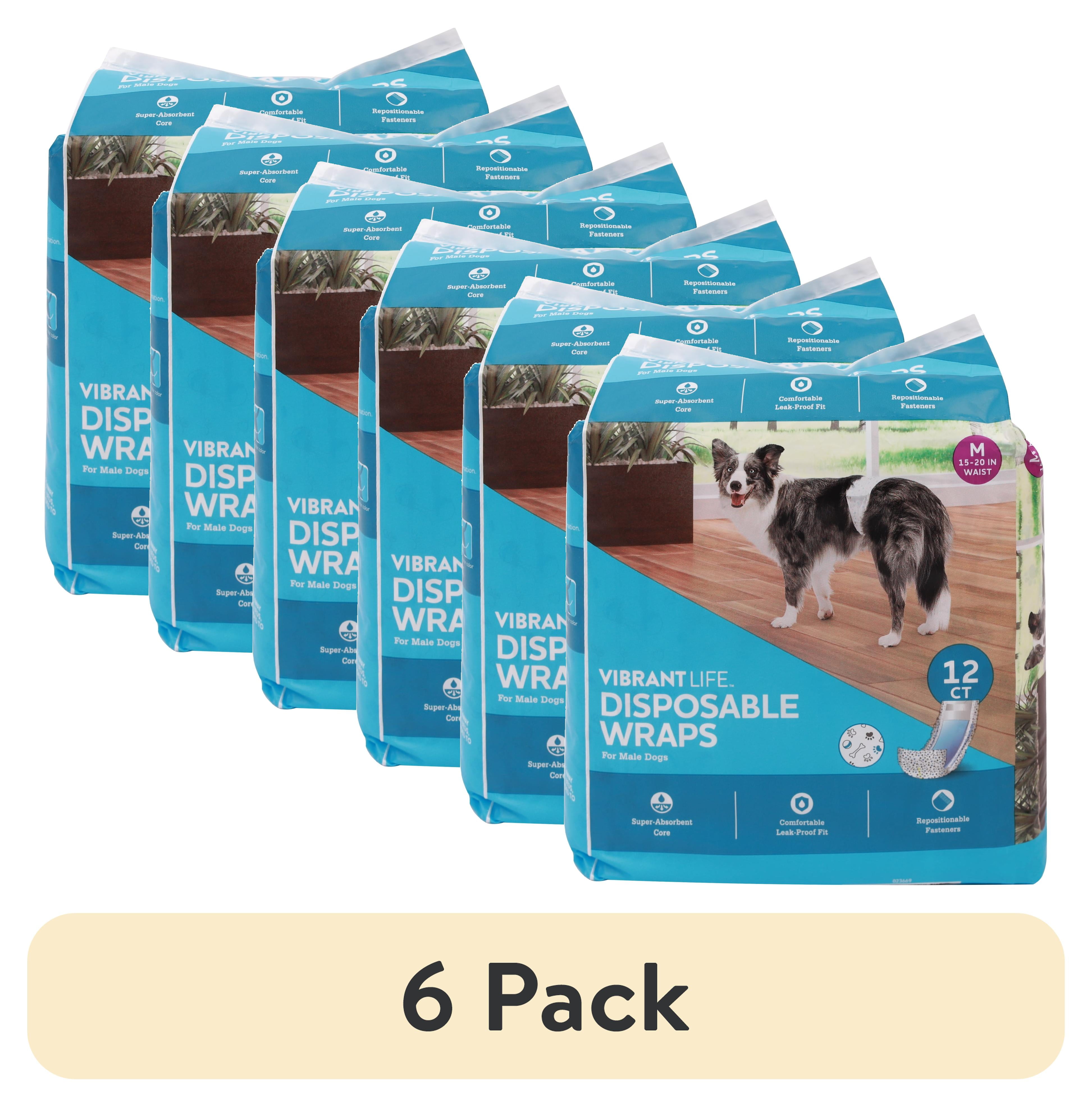 (6 pack) Vibrant Life Disposable Dog Wraps for Male Dogs, M, 12 Count ...