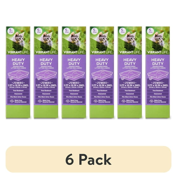 (6 pack) Vibrant Life Heavy Duty Jumbo Drawstring Litter Pan Liners, 5 ...