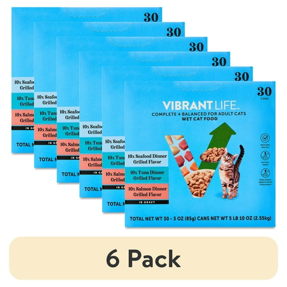 (6 pack) Vibrant Life Variety Pack Grilled Flavor in Gravy Wet Cat Food ...