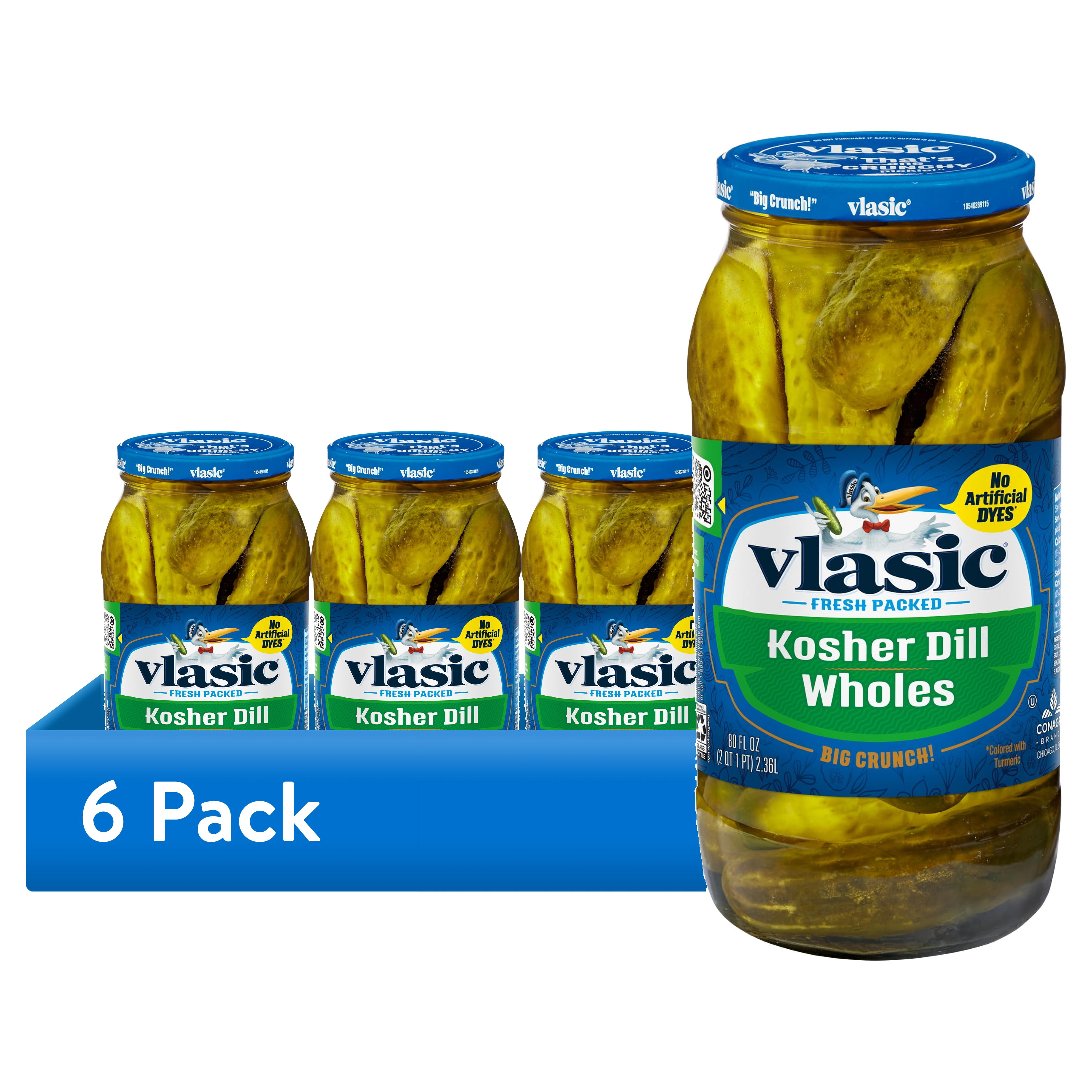 (6 pack) Vlasic Kosher Dill Whole Pickles, Keto Friendly, 80 fl. oz ...