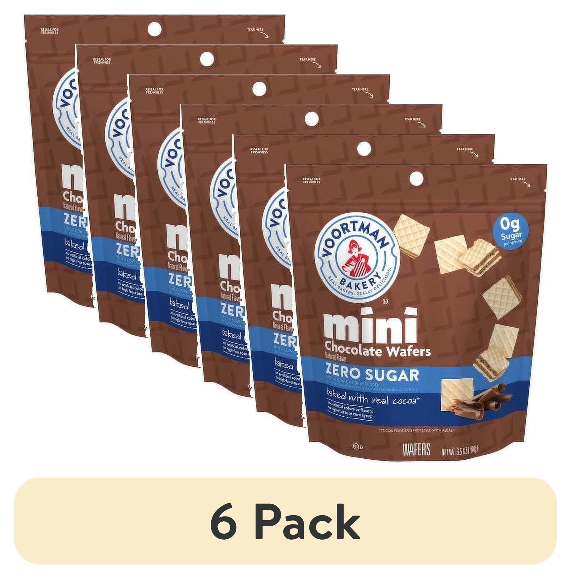 (6 pack) Voortman Zero Sugar Mini Chocolate Wafers, Plastic Resealable ...