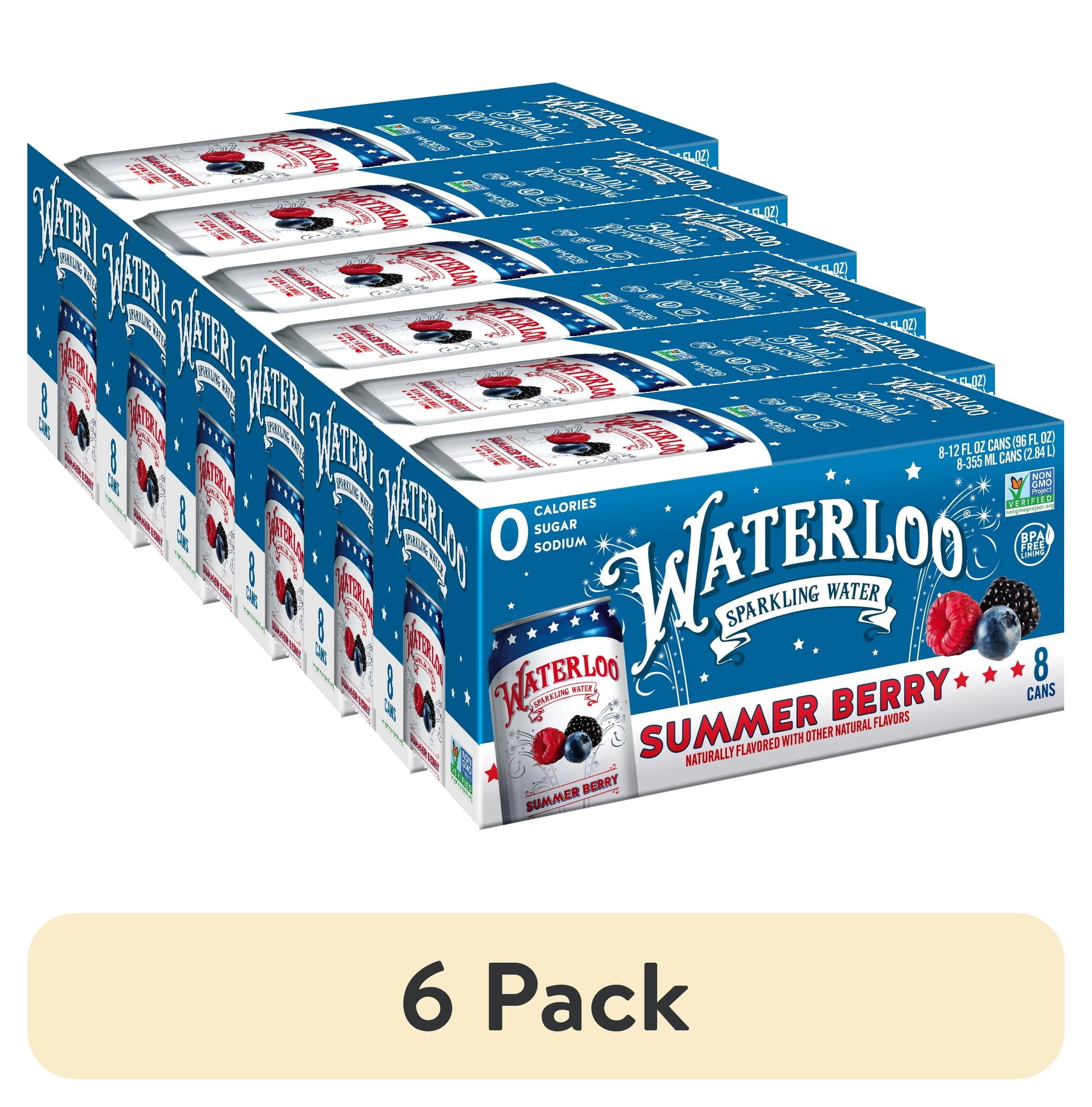 (6 pack) Waterloo Sparkling Water, Summer Berry, 12 fl oz, 8 Pack Cans ...