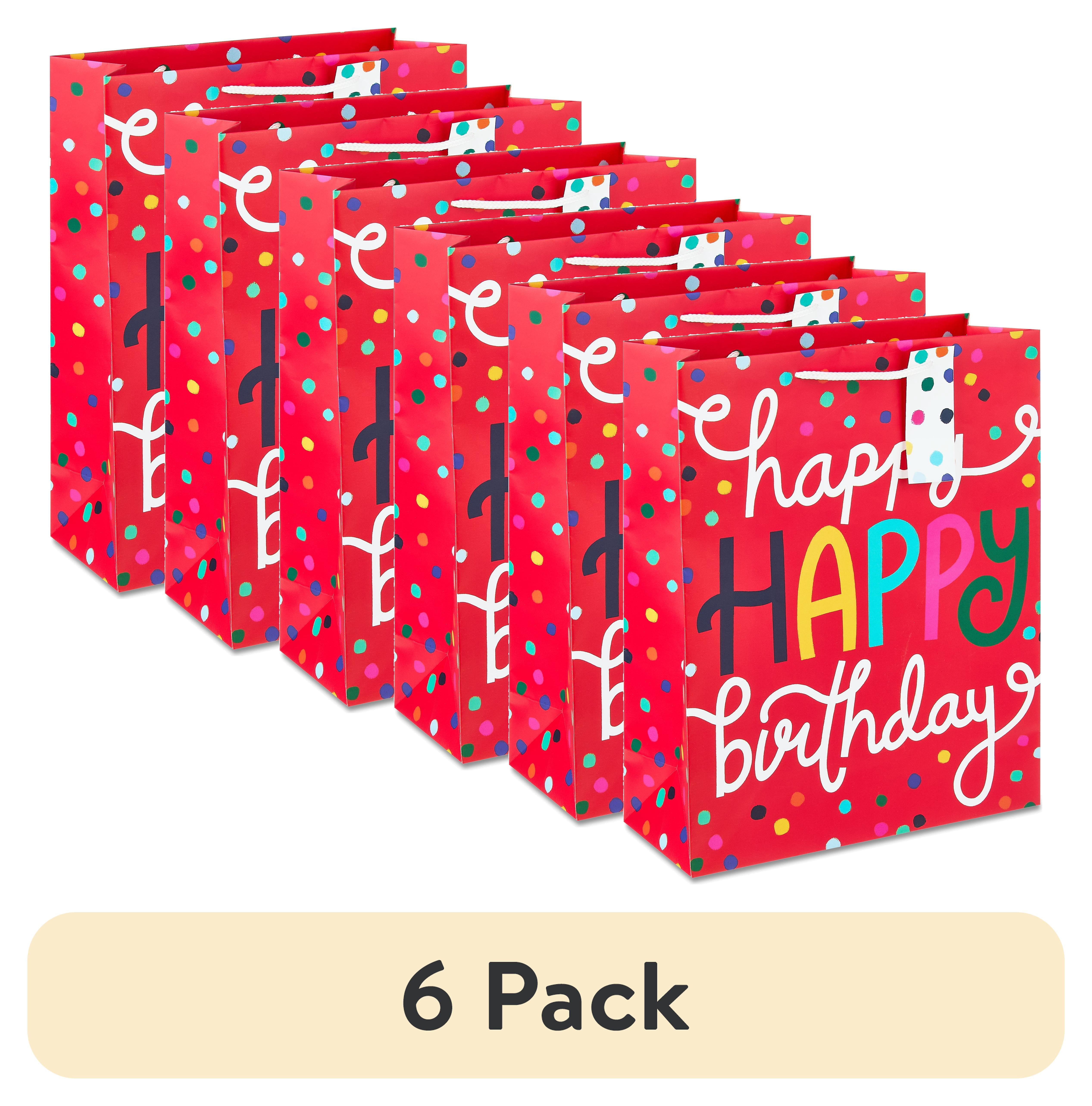 (6 pack) Red Happy Birthday Confetti Paper Gift Bag, 12" x 15", by Way ...