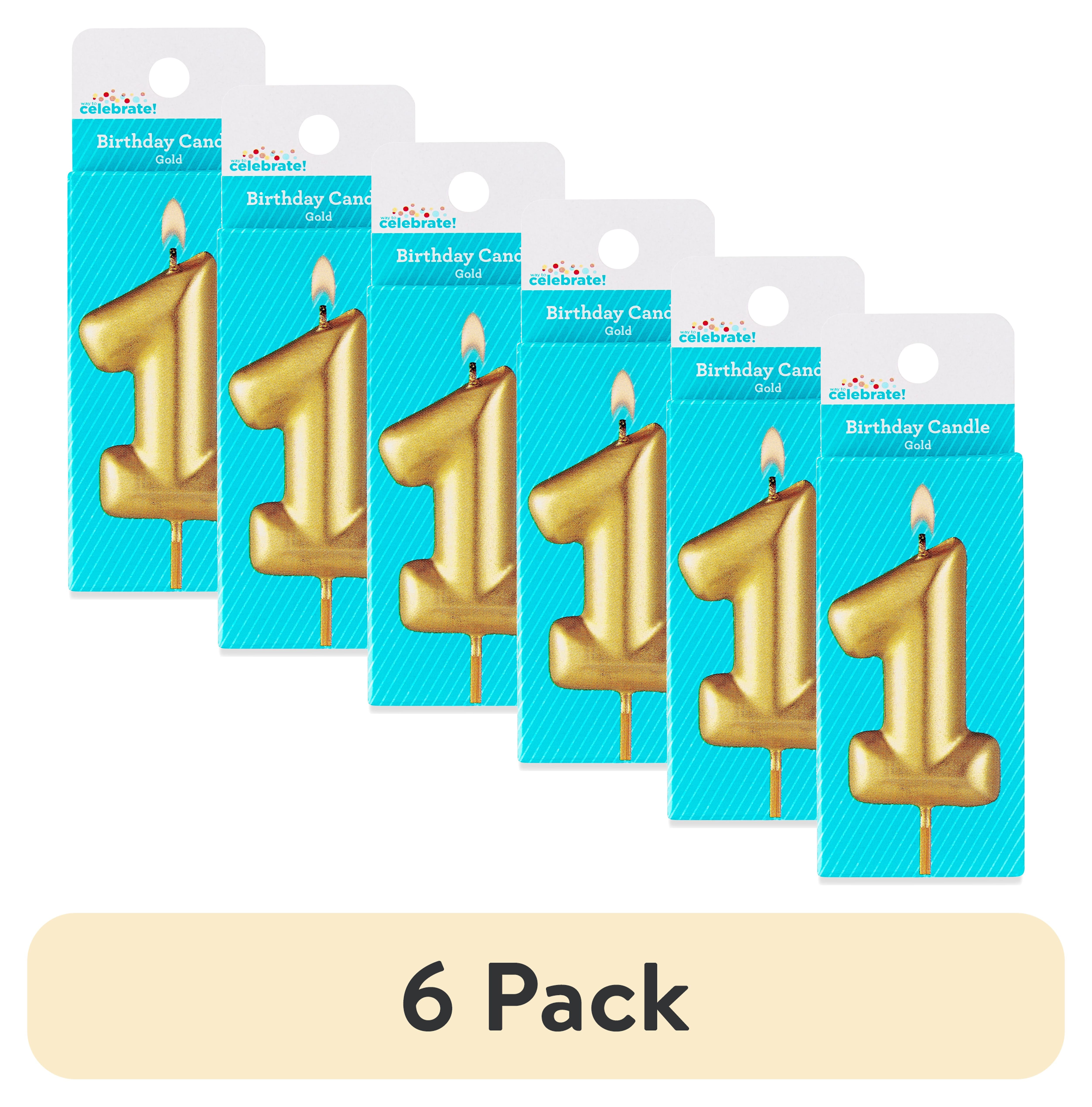 (6 pack) Gold Number 1 Birthday Candle, by Way To Celebrate - Walmart.com