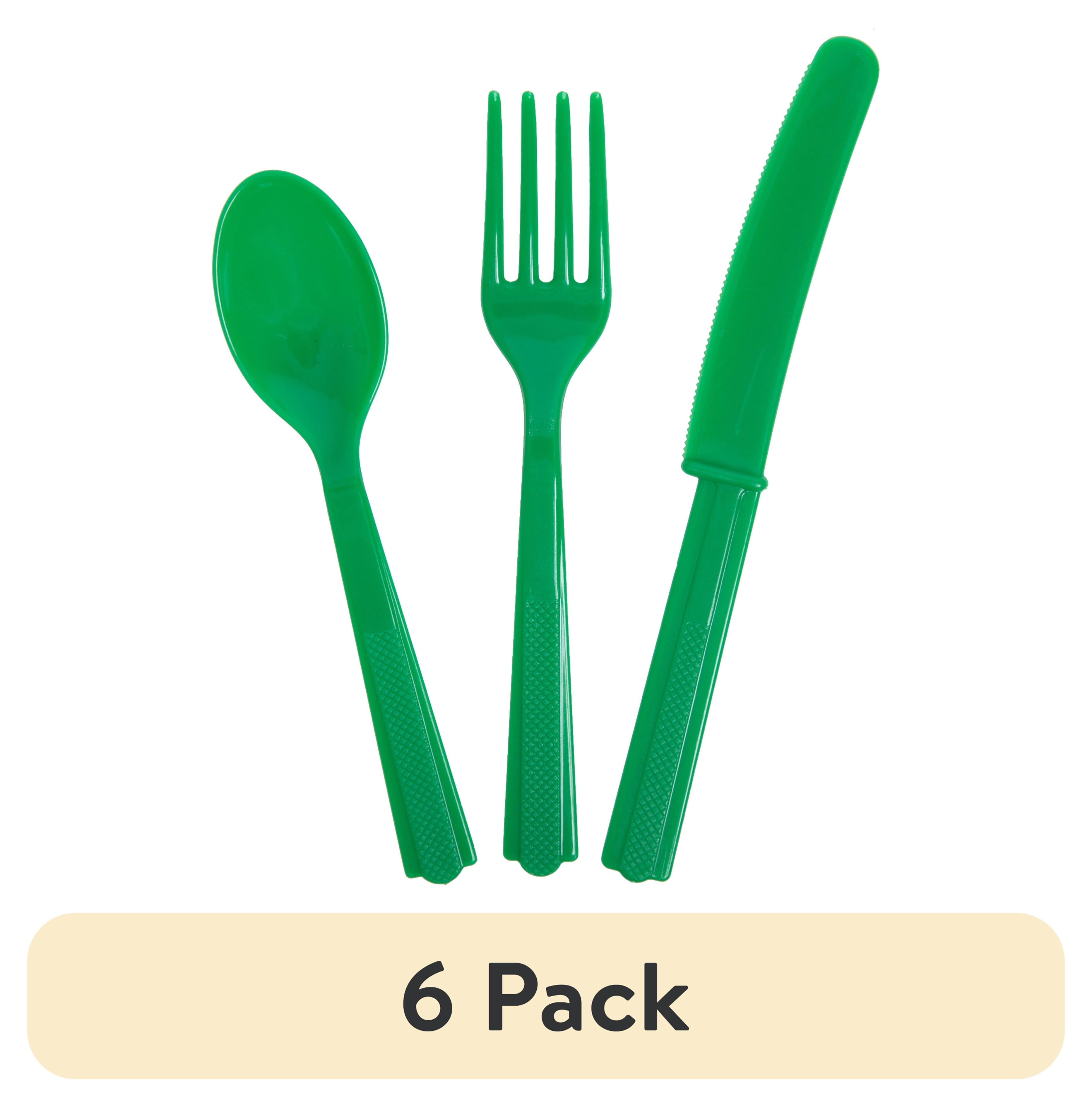 (6 pack) Disposable Plastic Cutlery Set, Green, 24 Pieces, by Way To ...
