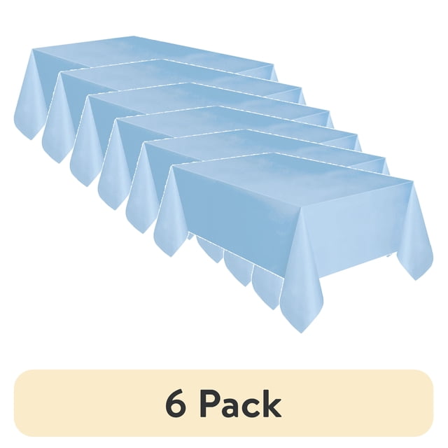 (6 pack) Rectangular 54" x 108" Light Blue Plastic Table Cover, by Way ...