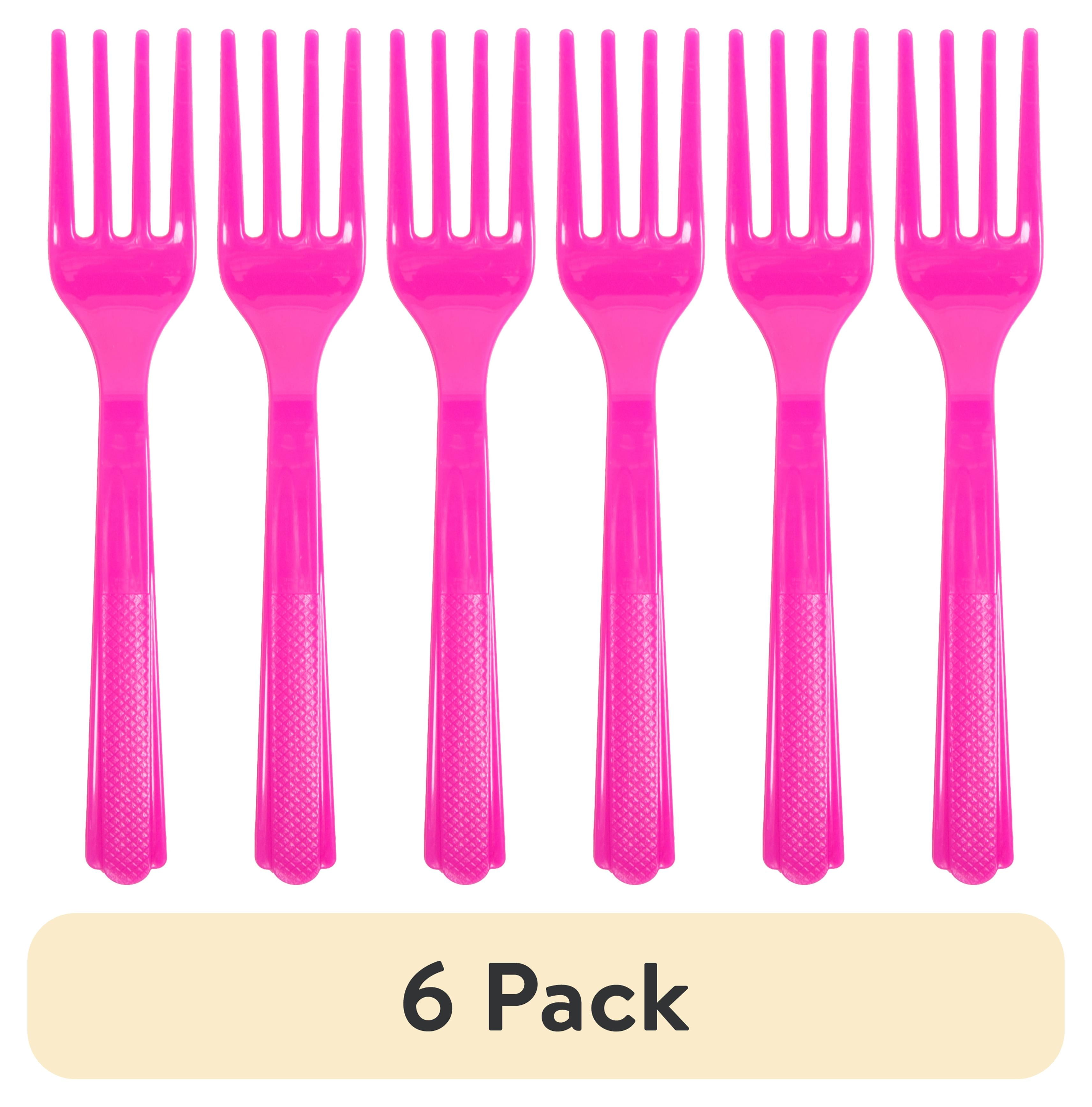 (6 pack) Disposable Plastic Forks, Neon Pink, 24 Count, by Way To ...