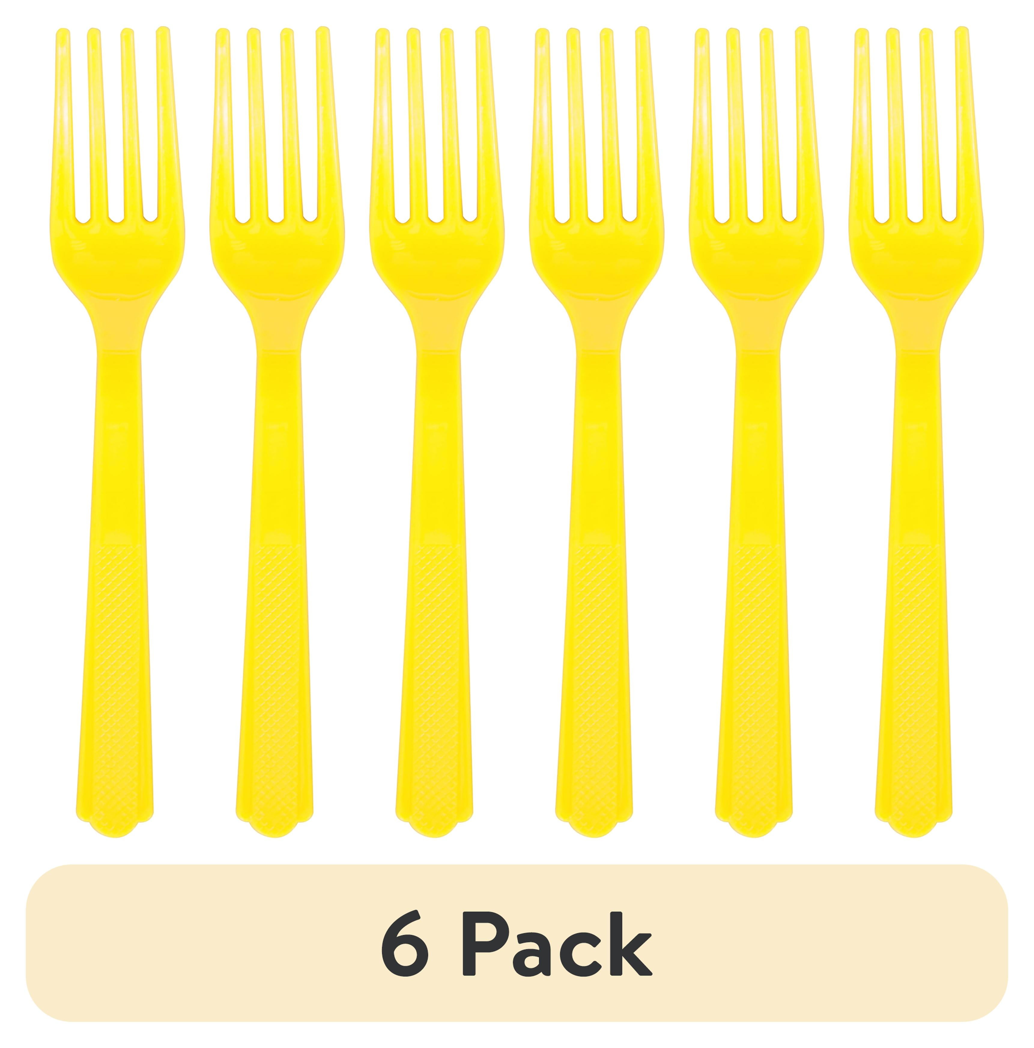 (6 pack) Disposable Plastic Forks, Neon Yellow, 24 Count, by Way To ...