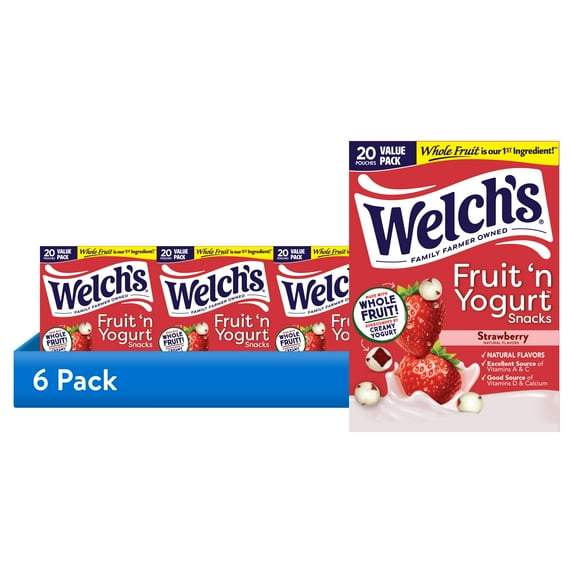 (6 pack) Welch's Fruit Snacks, Fruit 'n Yogurt Strawberry, 0.7oz, 20 ...