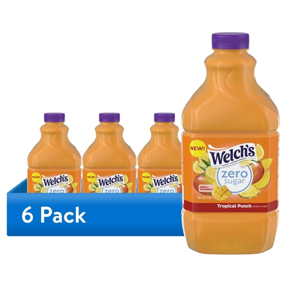 (6 pack) Welch's Tropical Punch Zero Sugar Drink, 64 fl oz Bottle ...