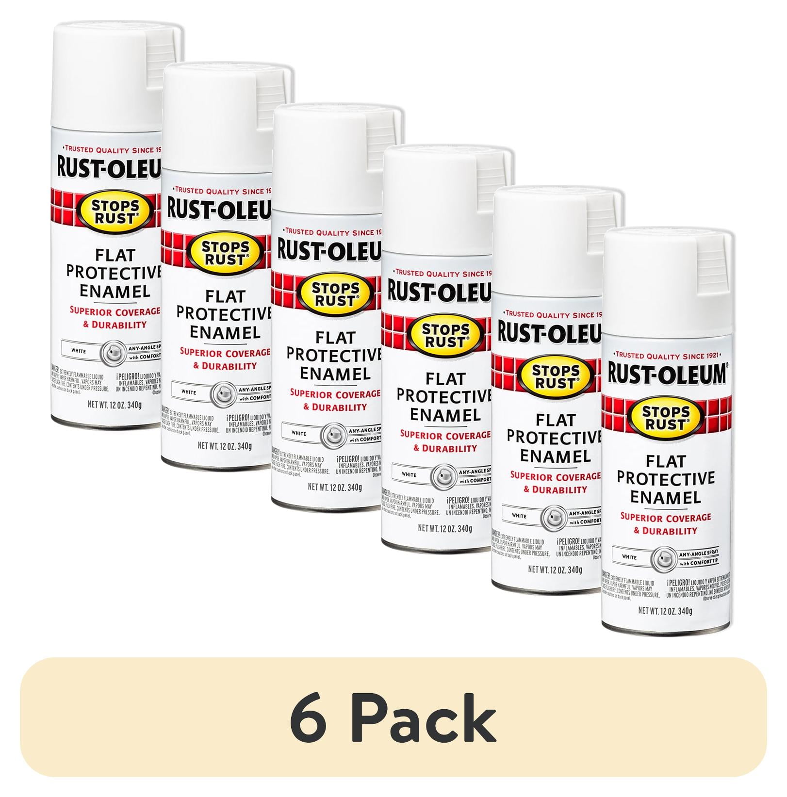 (6 pack) White, Rust-Oleum Stops Rust Flat Protective Enamel Spray Paint-7790830, 12 oz ...