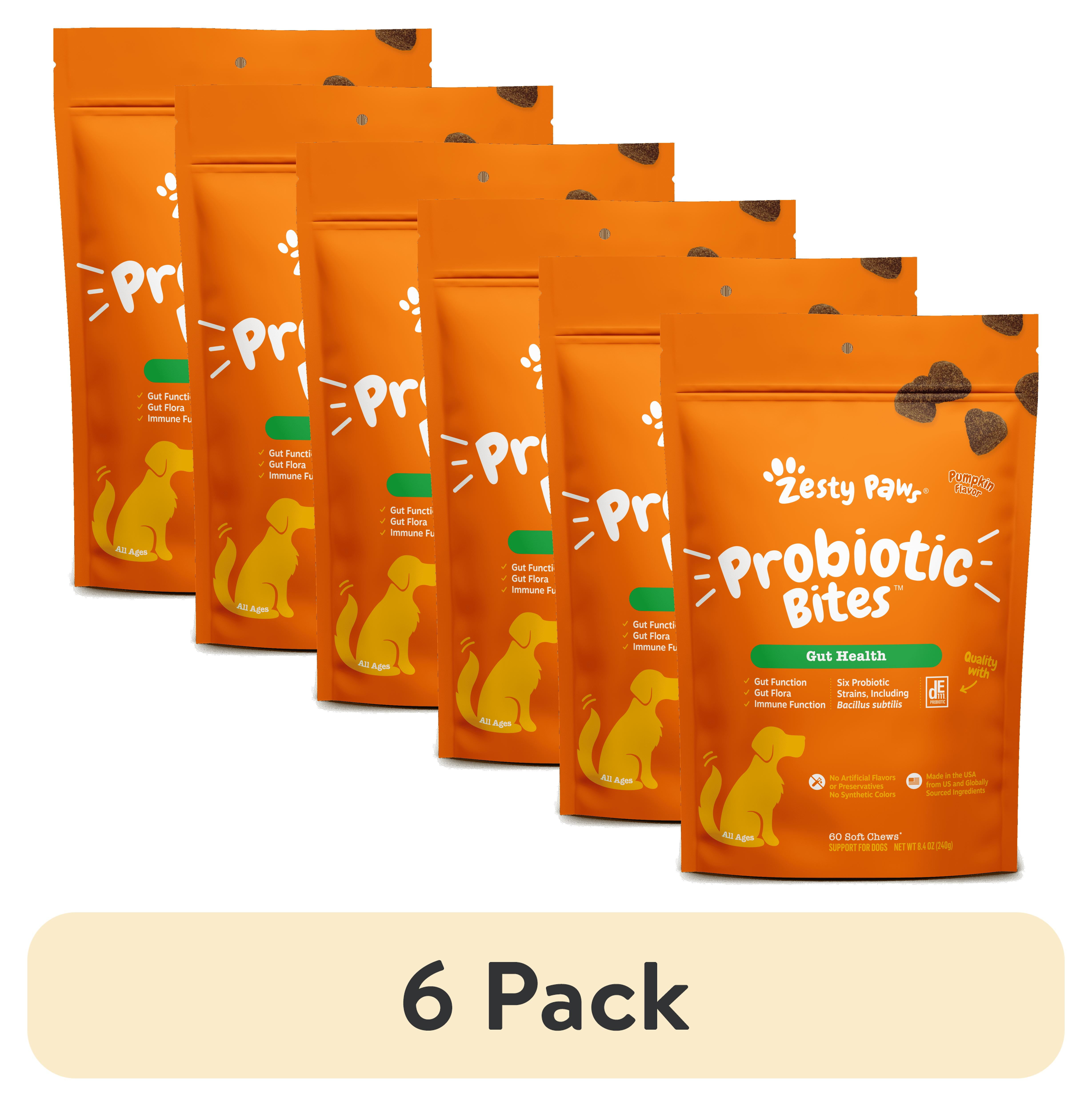 (6 pack) Zesty Paws Probiotic Bites for Dogs, to Support Gut Health ...