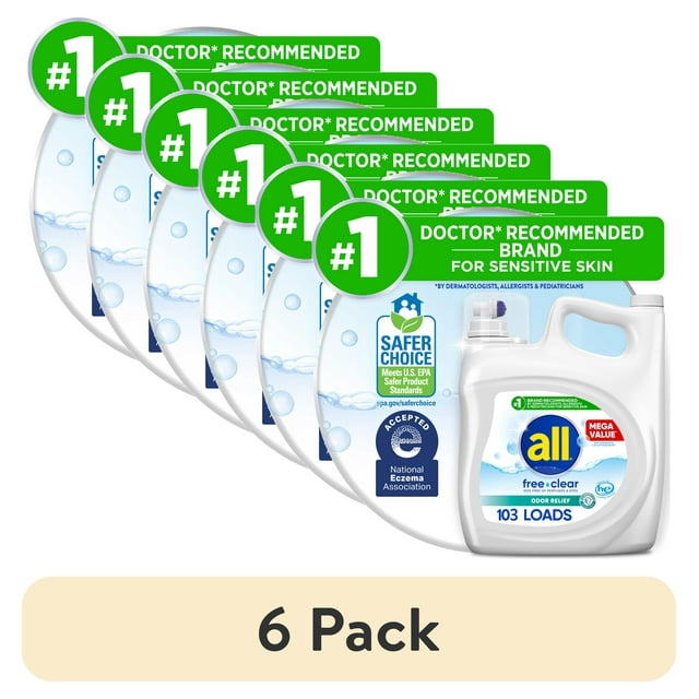 (6 pack) all free clear Liquid Laundry Detergent, Odor Relief, 184.5 oz ...
