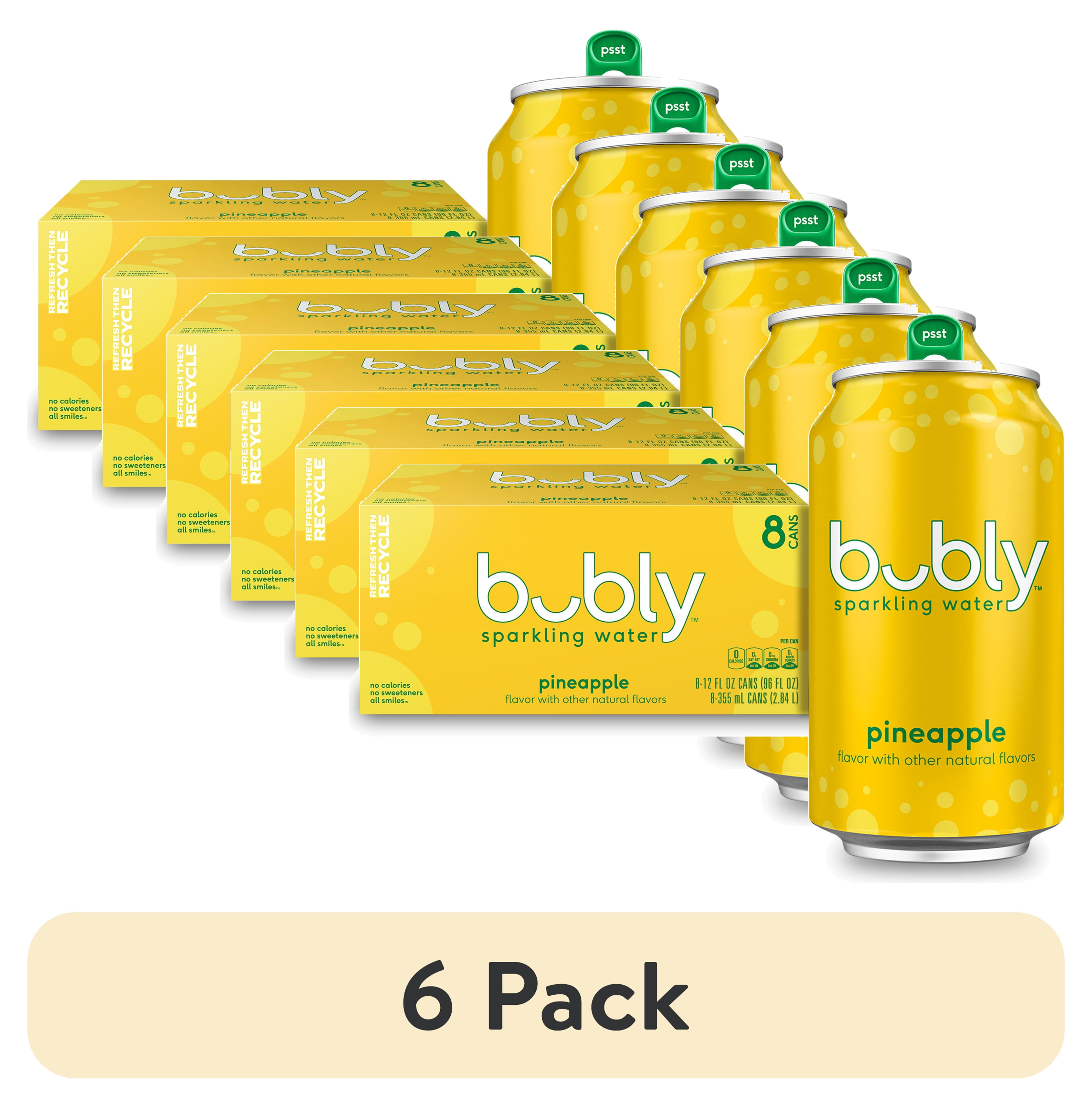 (6 pack) bubly Pineapple Sparkling Water, 12 fl oz, 8 Pack Cans ...