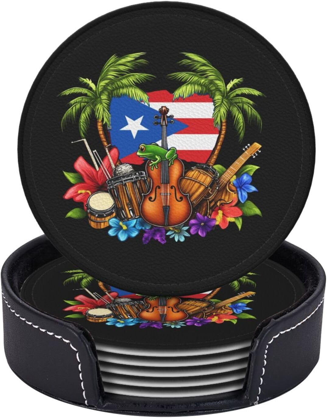6 pack puerto rico culture leather coasters for drinks with holder sets ...