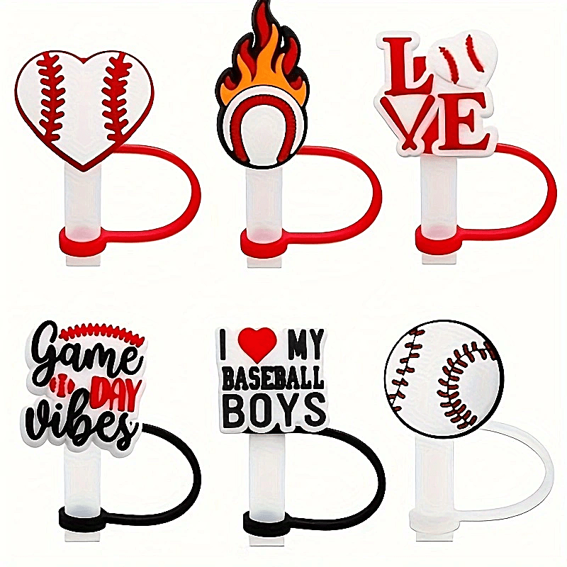 6-pack, straw cap, 10mm reusable straw sleeve, cartoon sports ball ...
