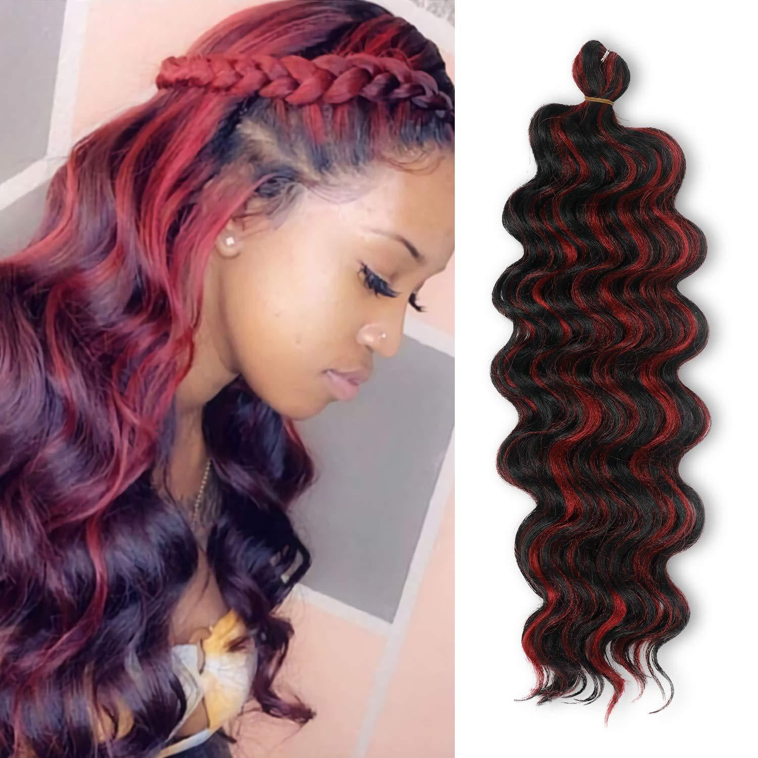6 packs 20" YBQF Ocean Wave Crochet Hair Deep Wave Braiding Hair Body ...