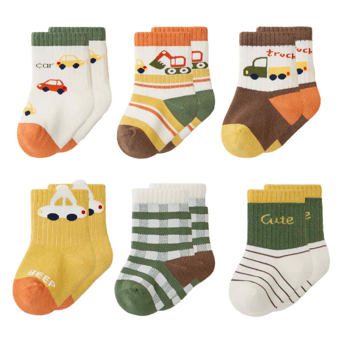 6 pairs/box of car cartoon baby socks Elastic male treasure mid-tube ...