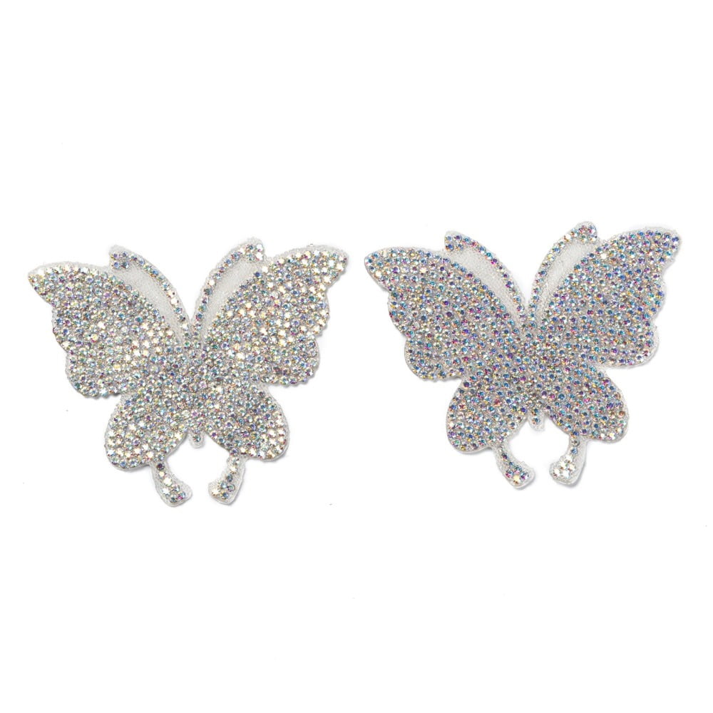 6 pc Butterfly Glass Rhinestone Patches Iron/Sew on Appliques Costume ...