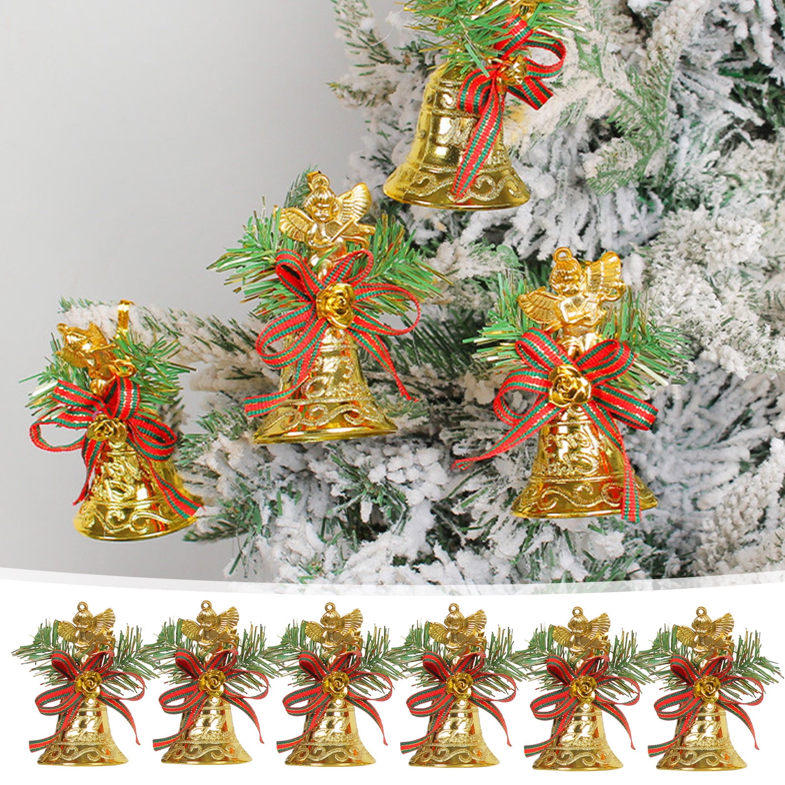 6 pc Christmas Tree Spring Wedding Decorating Bells Wreath Glittering ...