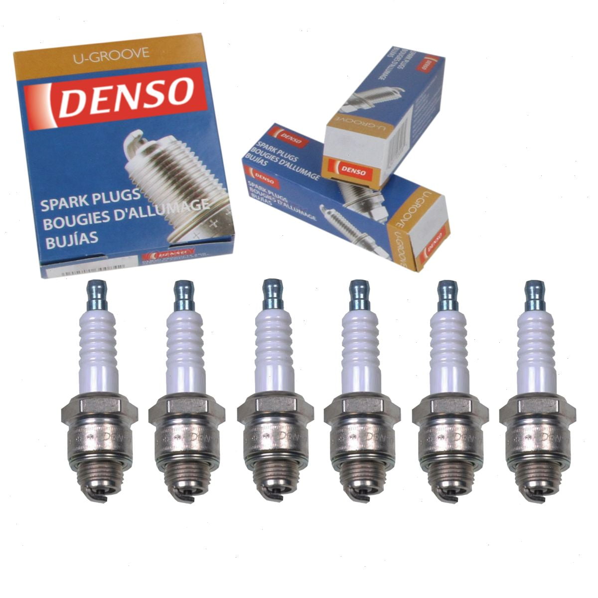 6 pc DENSO 6008 Standard U-Groove Spark Plugs for W14-U Ignition Wire ...