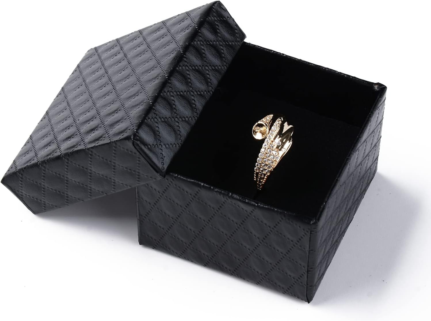 6 pc Square Cardboard Ring Boxes with Sponge Inside Black 2x2x1-3/8 ...