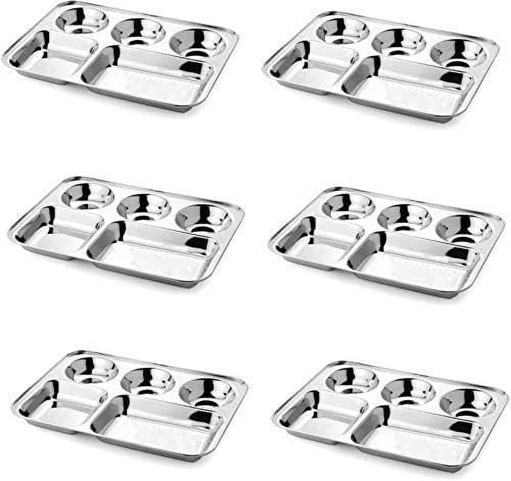 6 pc Stainless Steel Dinner Plates Bhojan thaal Dining Indian Style ...
